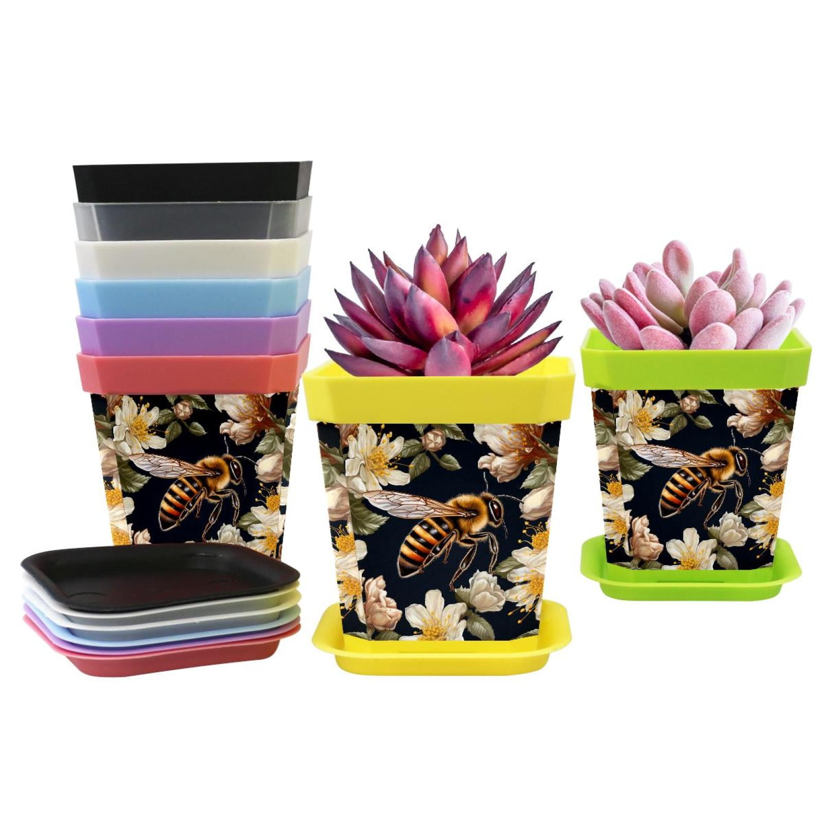 8 PCS Pots for Plants Bumble Bee Flying on Flower Plastic Planters with ...