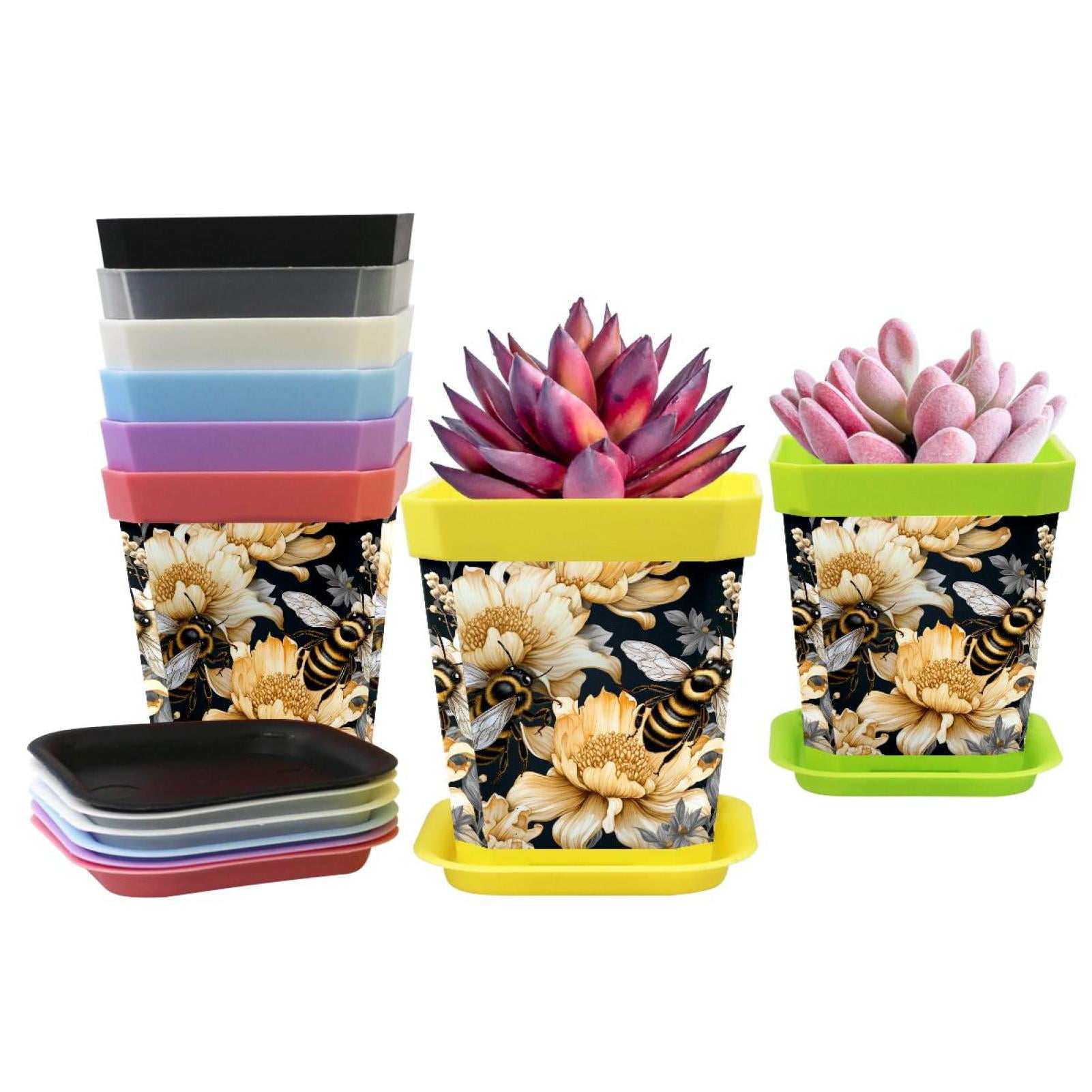 8 PCS Pots for Plants Bumble Bee Flying on Flower Plastic Planters with ...