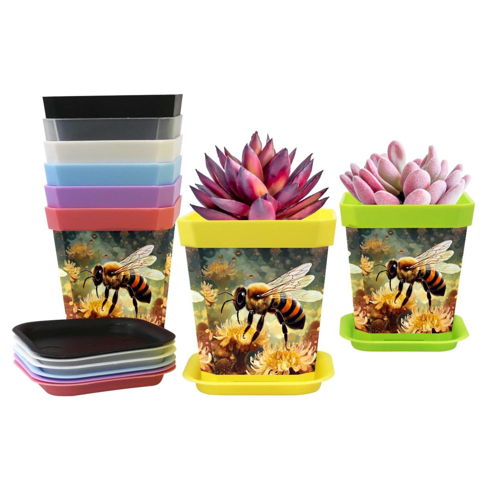 8 PCS Pots for Plants Bumble Bee Flying on Flower Plastic Planters with ...