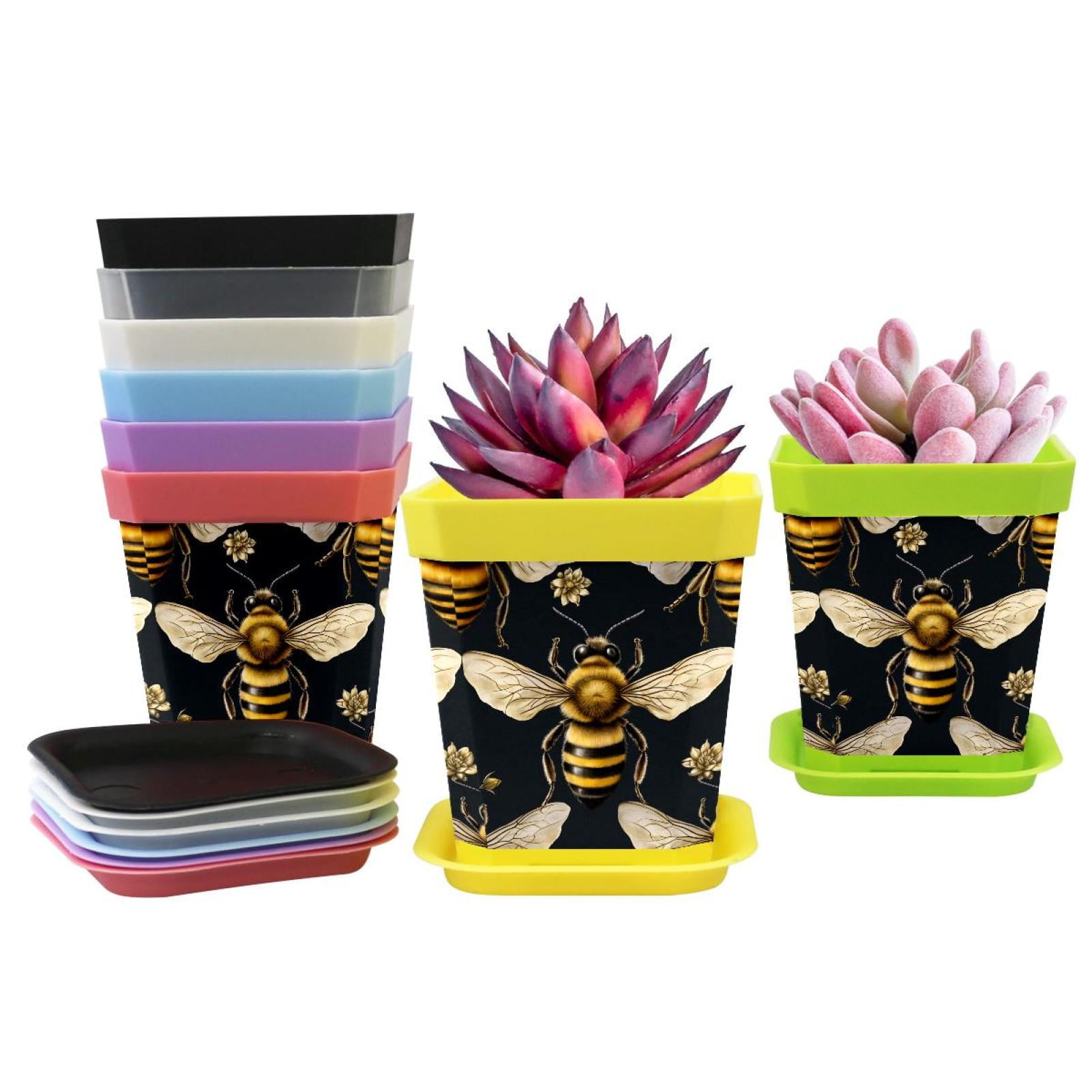 8 PCS Pots for Plants Bumble Bee Flying on Flower Plastic Planters with ...