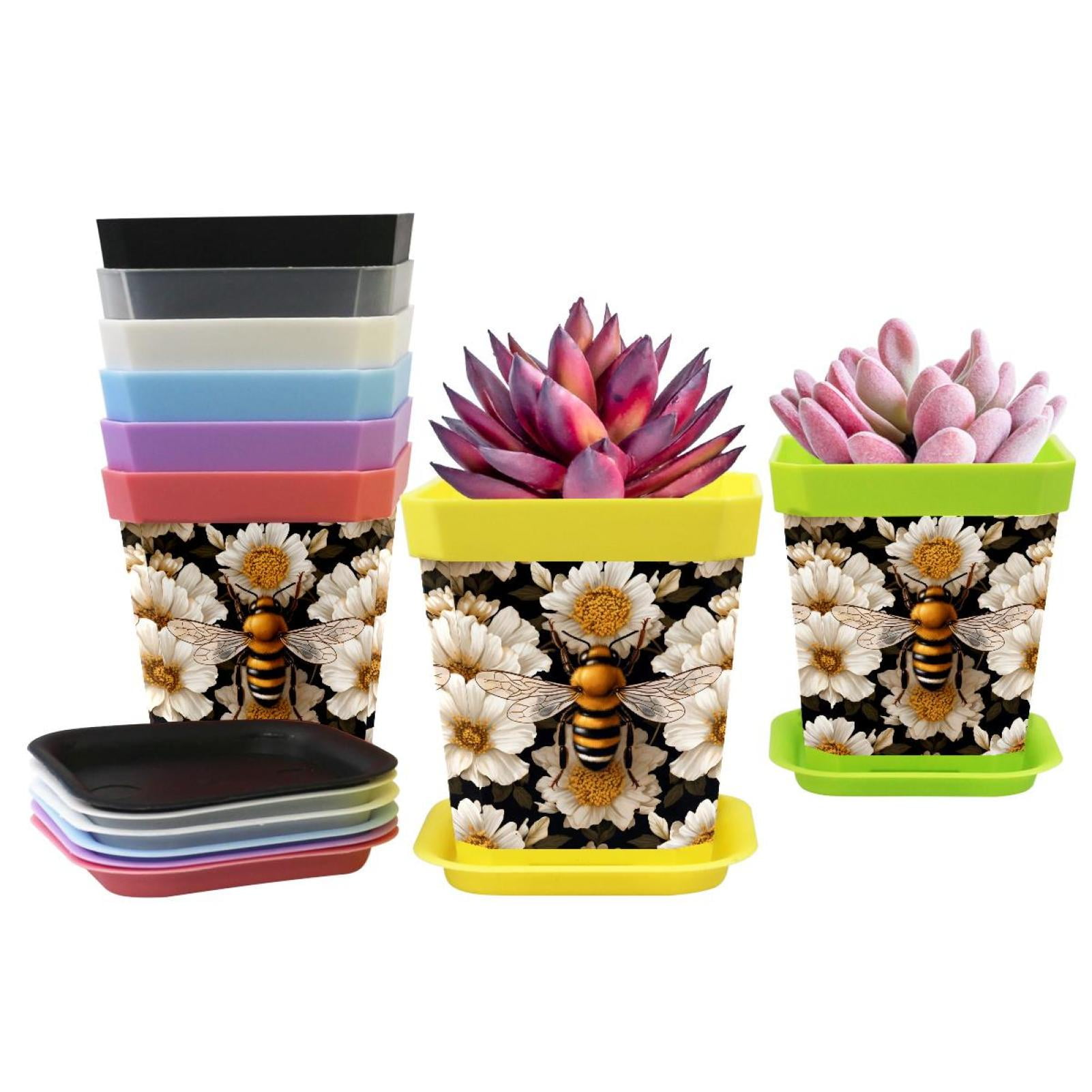 8 PCS Pots for Plants Bumble Bee Flying on Flower Plastic Planters with ...
