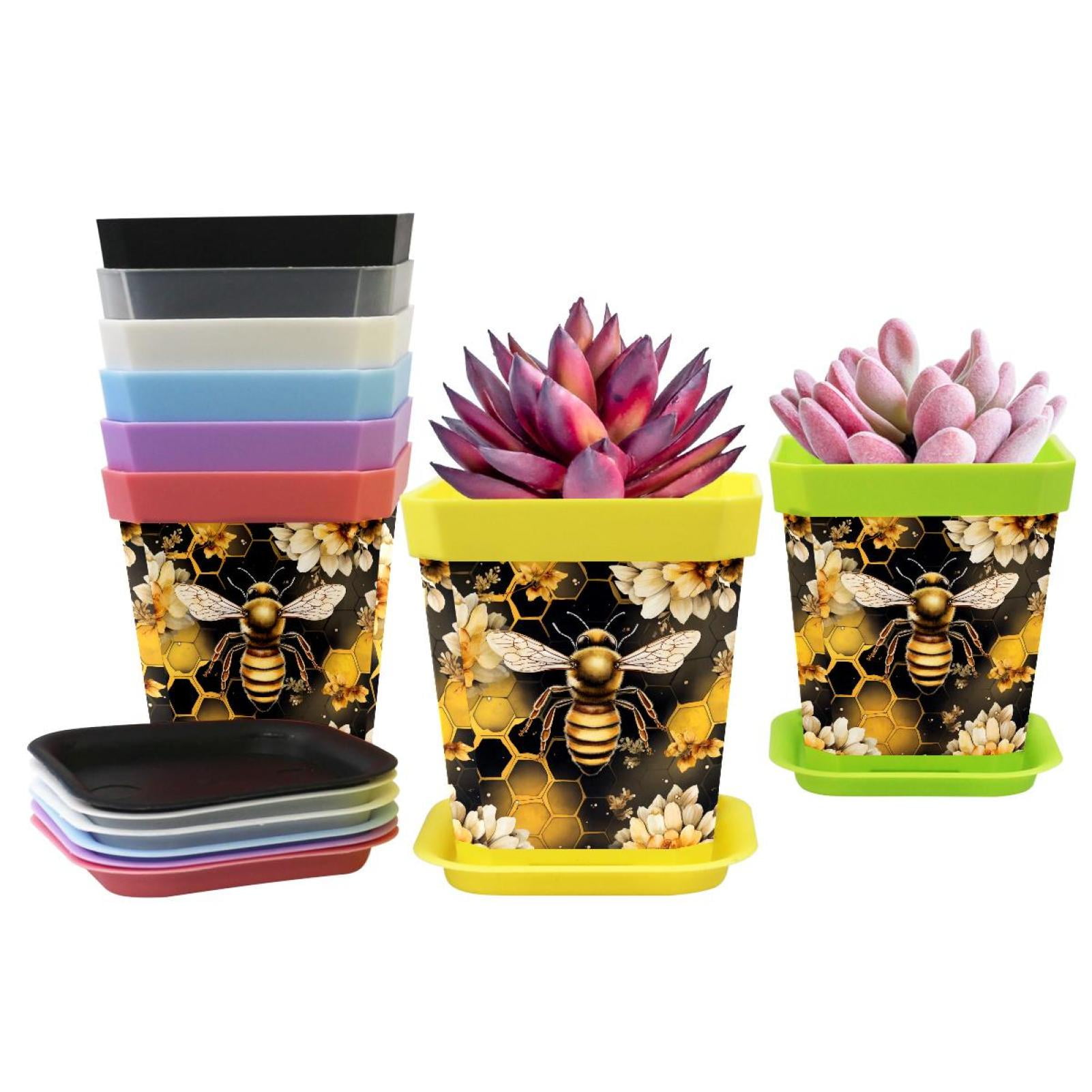 8 PCS Pots for Plants Bumble Bee on Honeycomb Plastic Planters with ...
