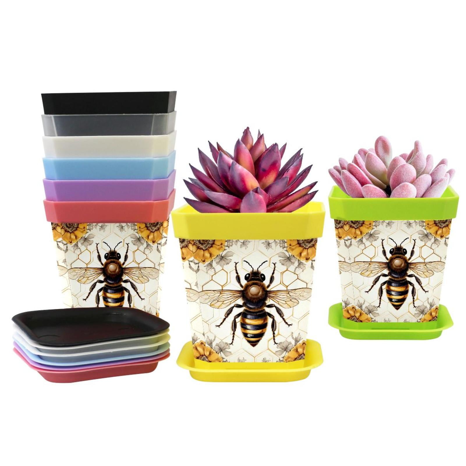 8 PCS Pots for Plants Bumble Bee on Honeycomb Plastic Planters with ...