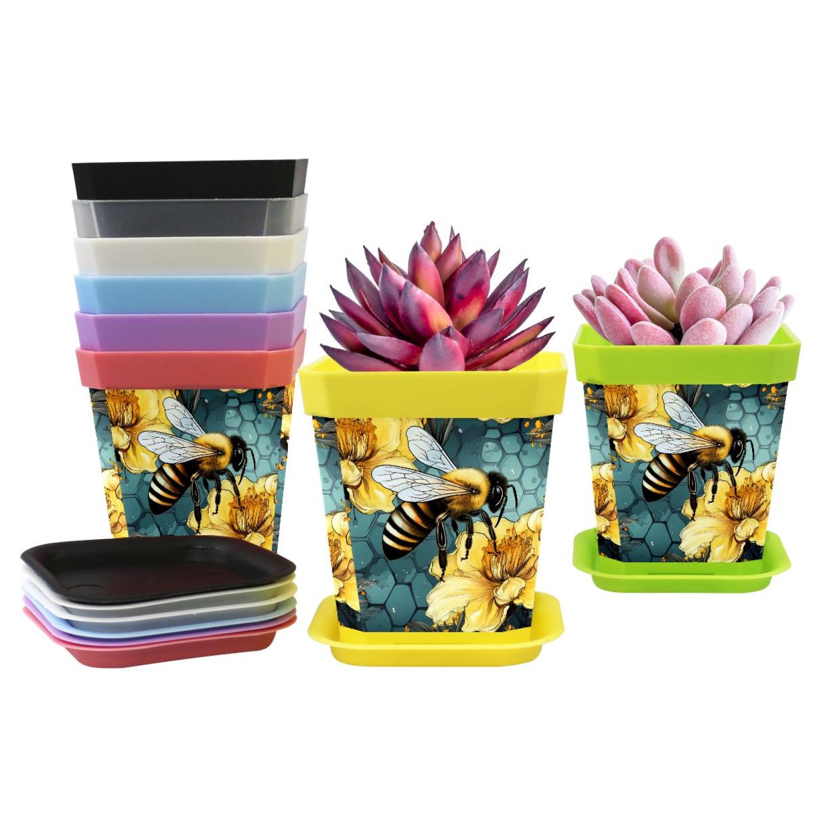 8 PCS Pots for Plants Bumble Bee on Honeycomb Plastic Planters with ...