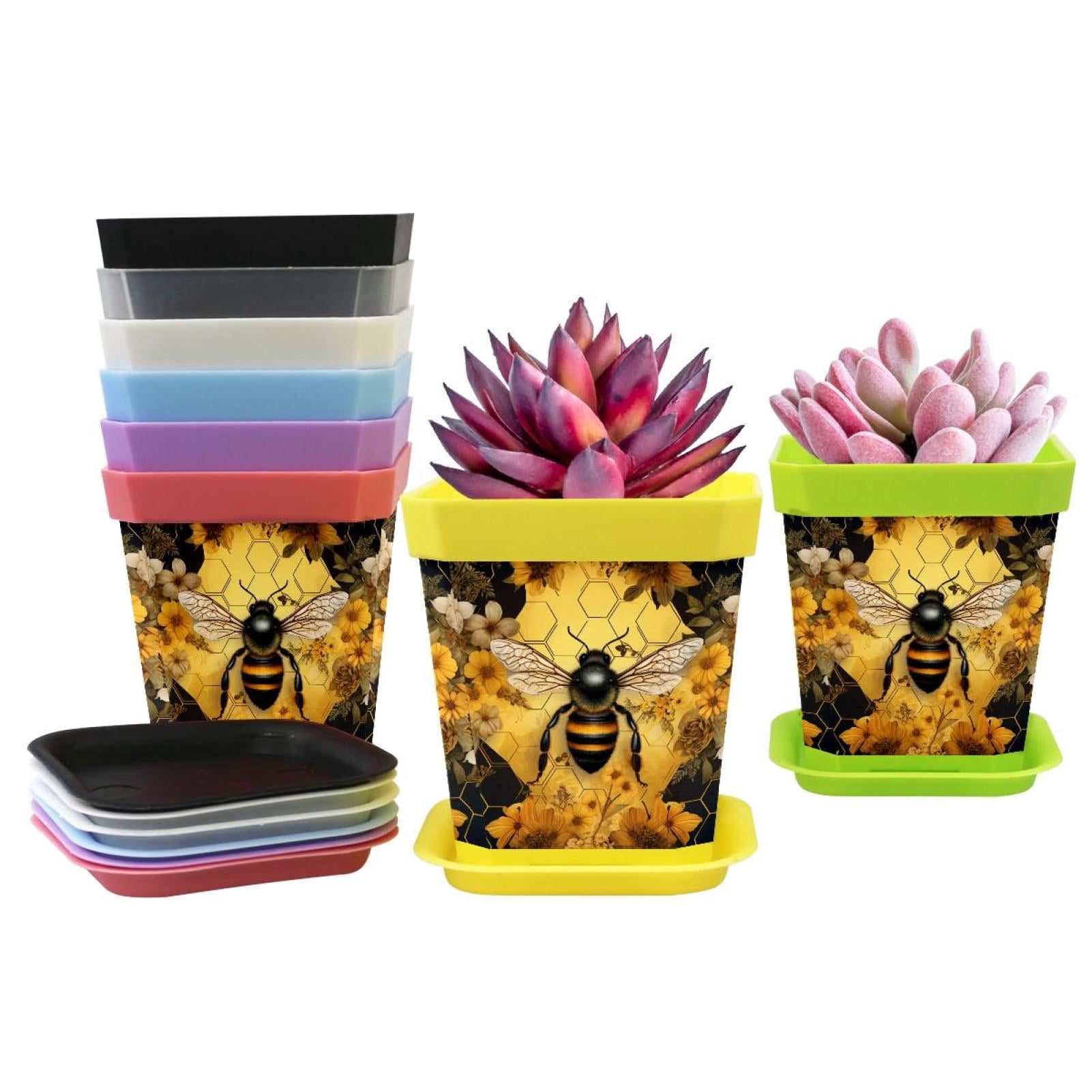 8 PCS Pots for Plants Bumble Bee on Honeycomb Plastic Planters with ...