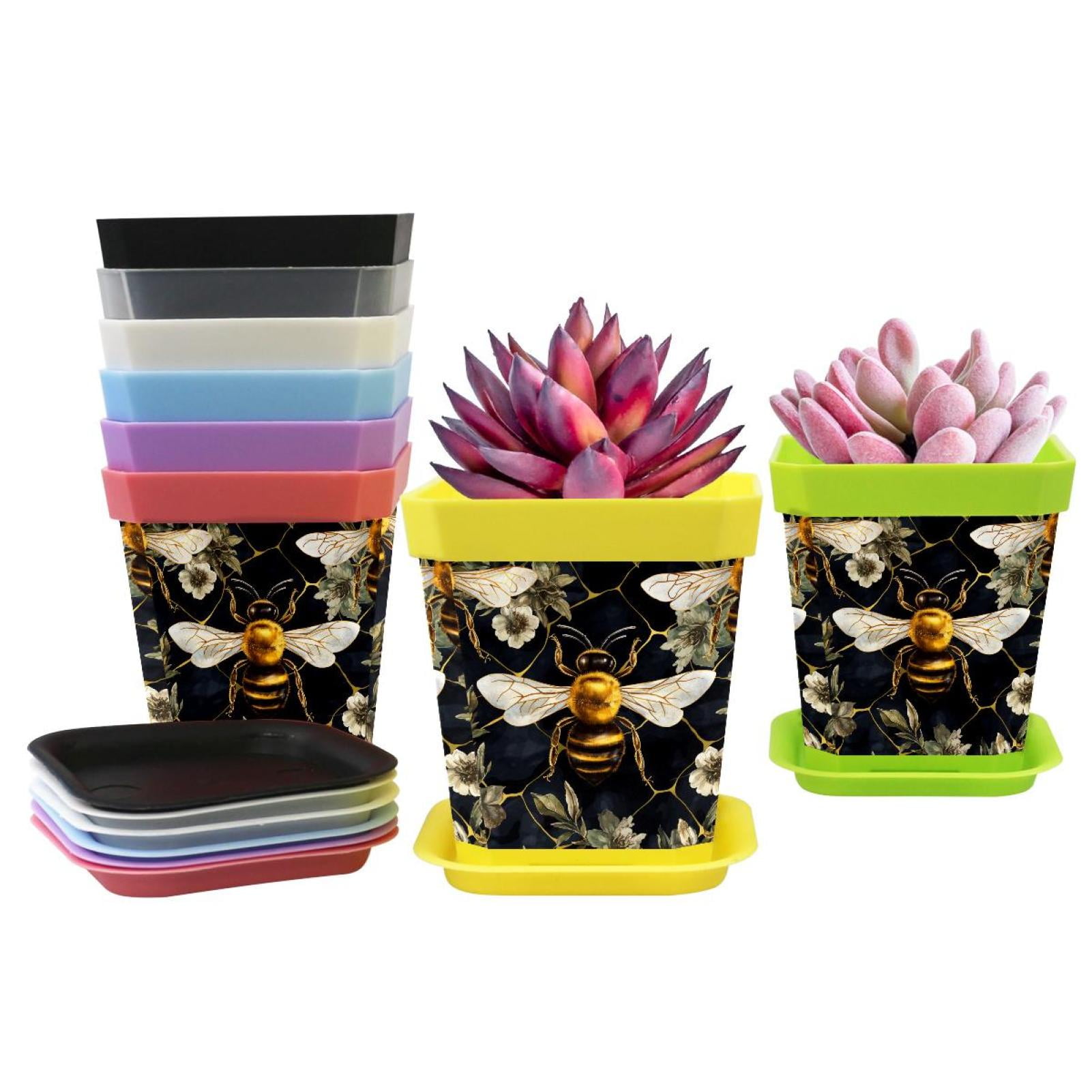 8 PCS Pots for Plants Bumble Bee on Honeycomb Plastic Planters with ...