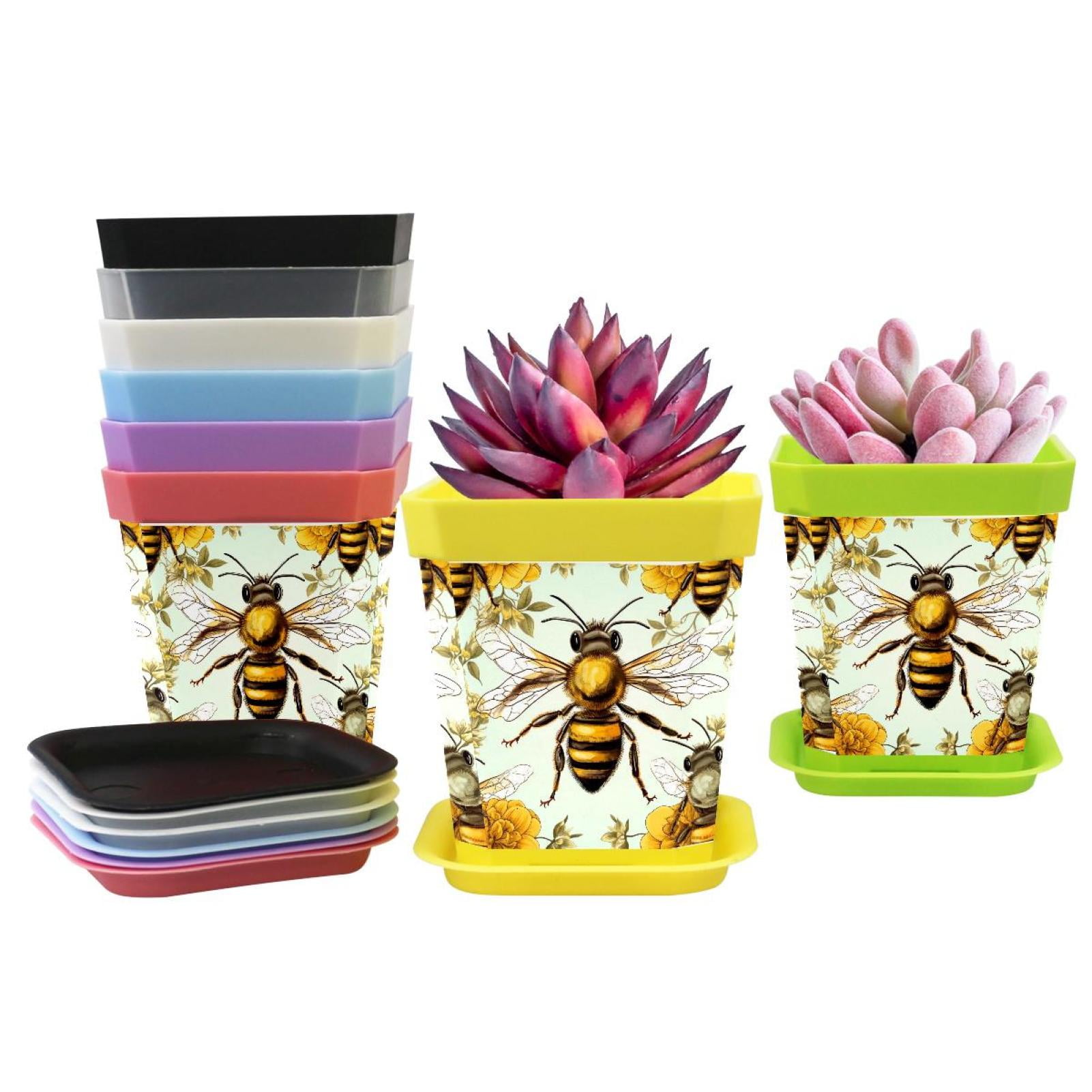 8 PCS Pots for Plants Bumble Bee Pattern Plastic Planters with Drainage ...
