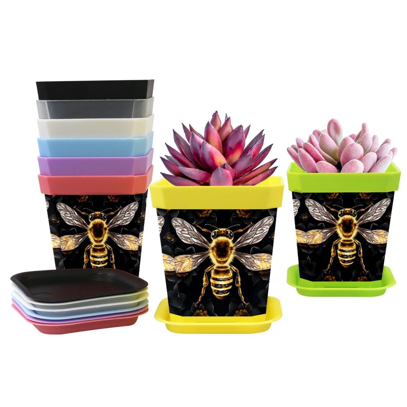 8 PCS Pots for Plants Bumble Bee Pattern Plastic Planters with Drainage ...