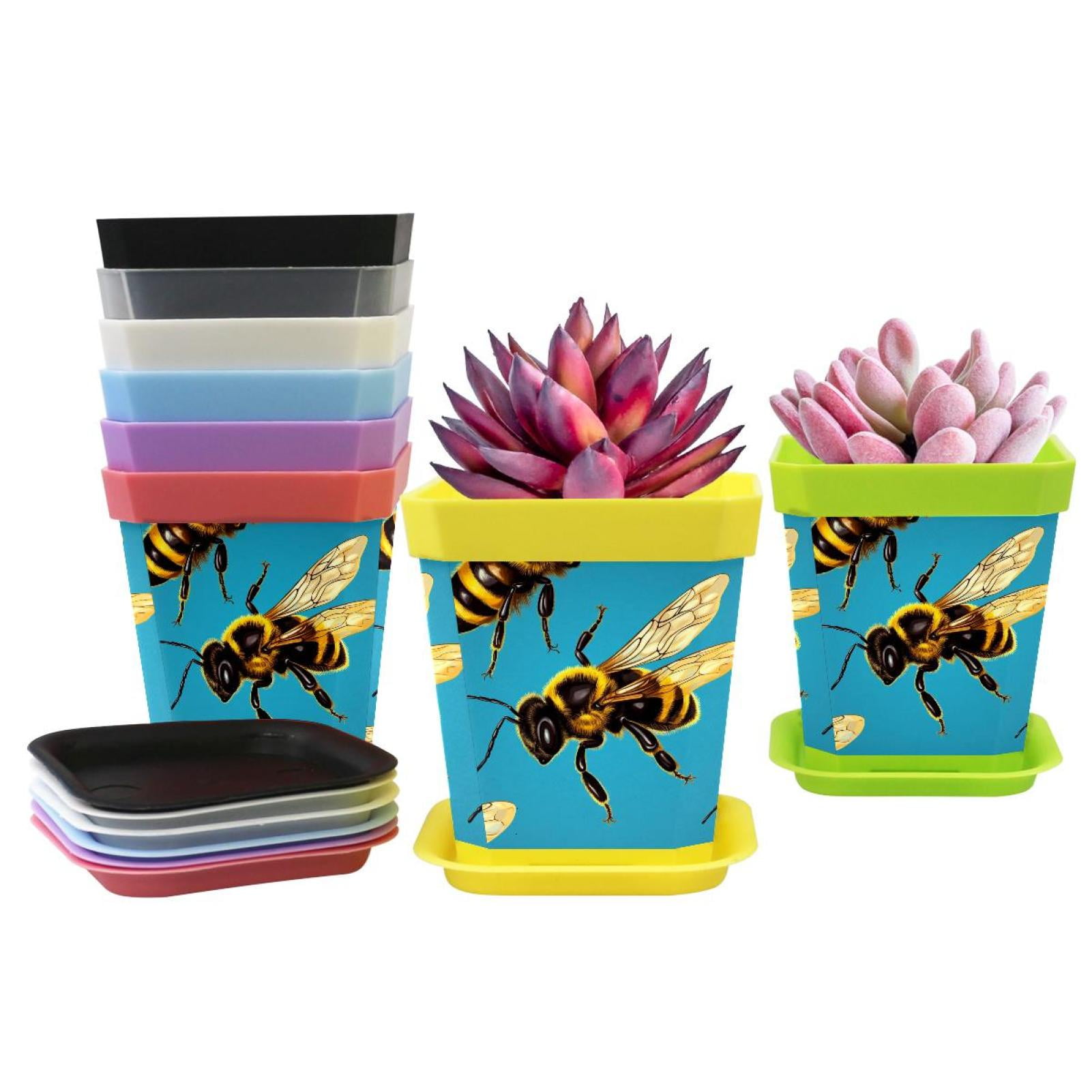 8 PCS Pots for Plants Bumble Bee Pattern Plastic Planters with Drainage ...