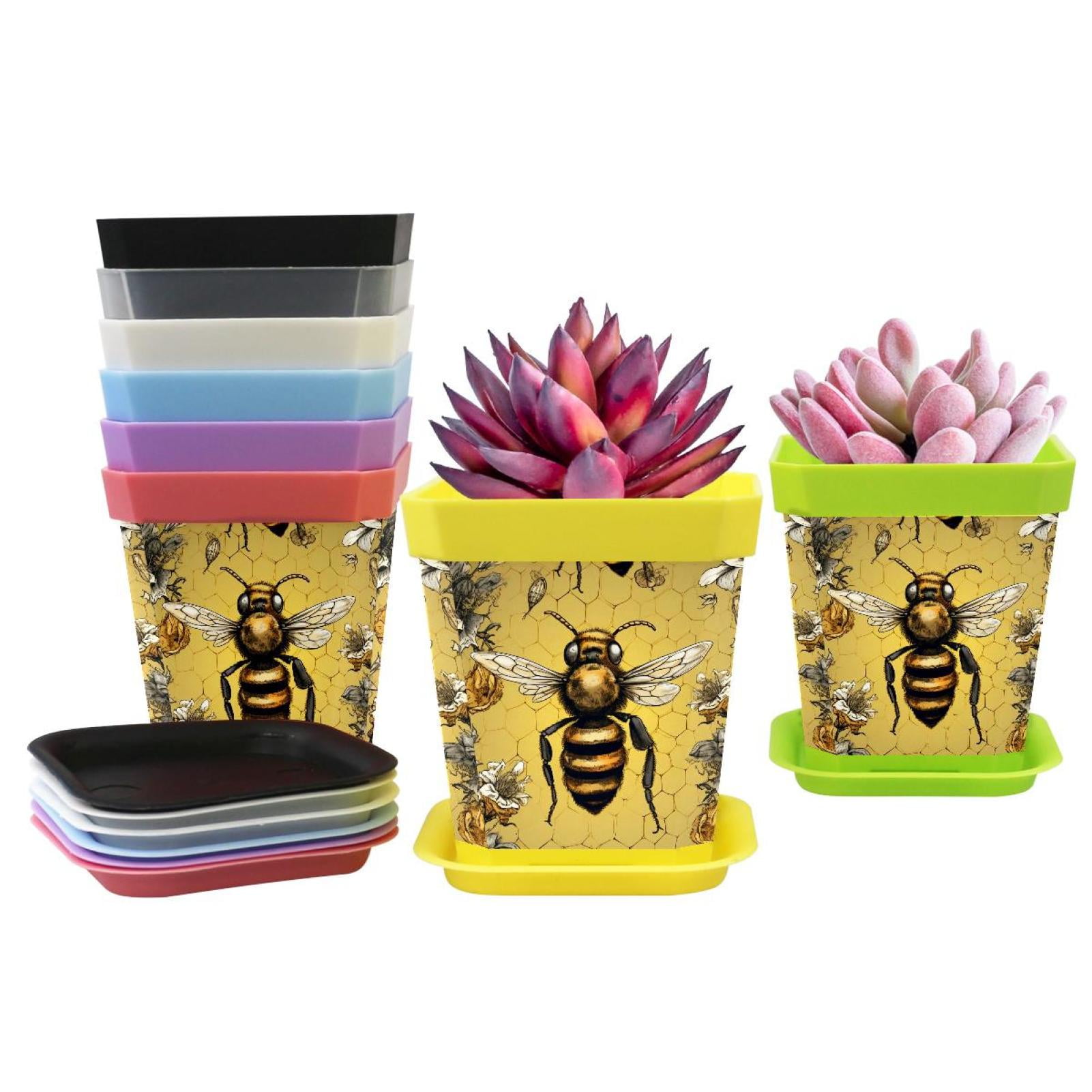 8 PCS Pots for Plants Bumble Bee Pattern Plastic Planters with Drainage ...