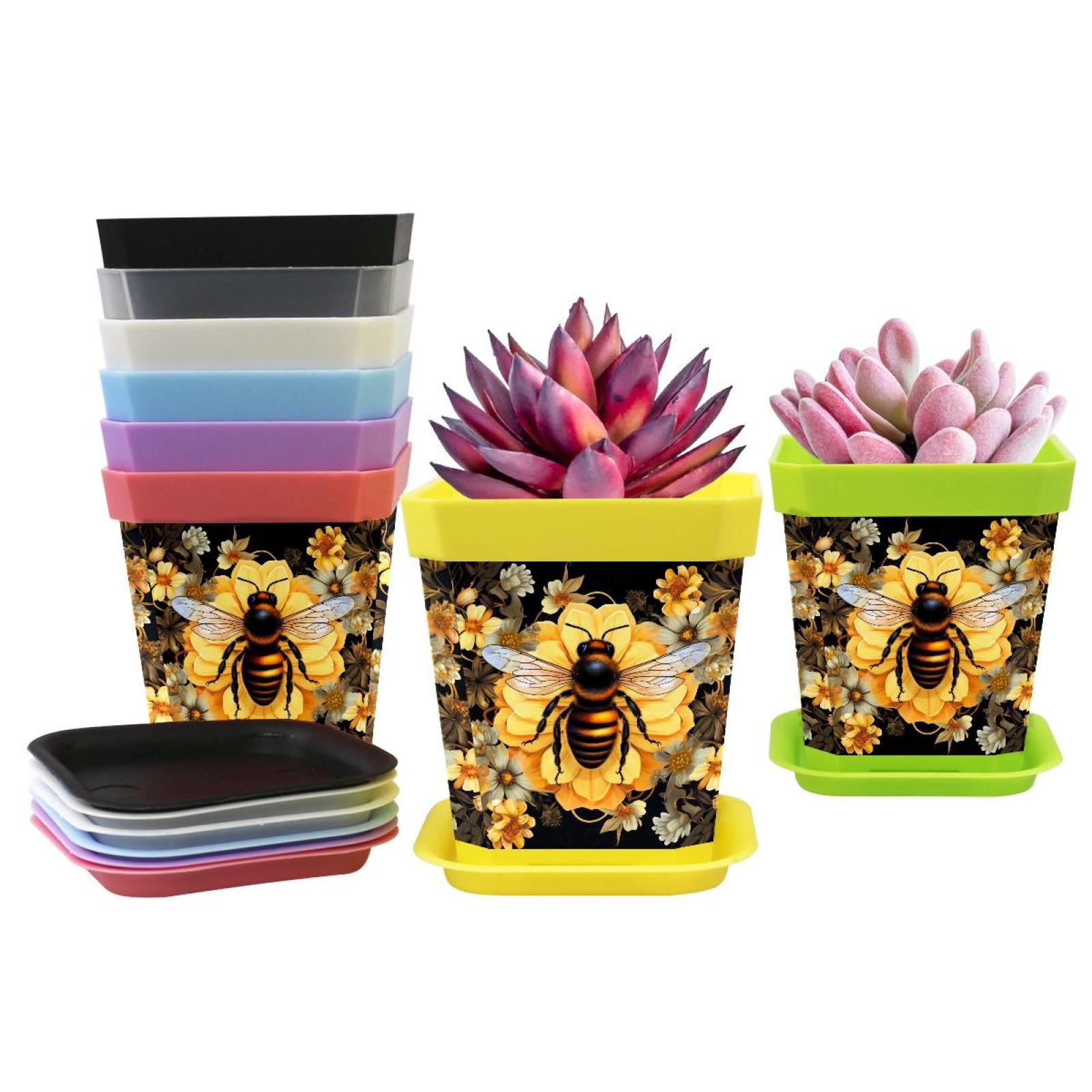 8 PCS Pots for Plants Bumble Bees on Blossom Flower Plastic Planters ...