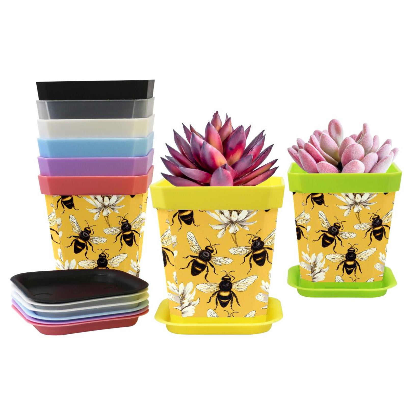 8 PCS Pots for Plants Bumble Bees on Blossom Flower Plastic Planters ...