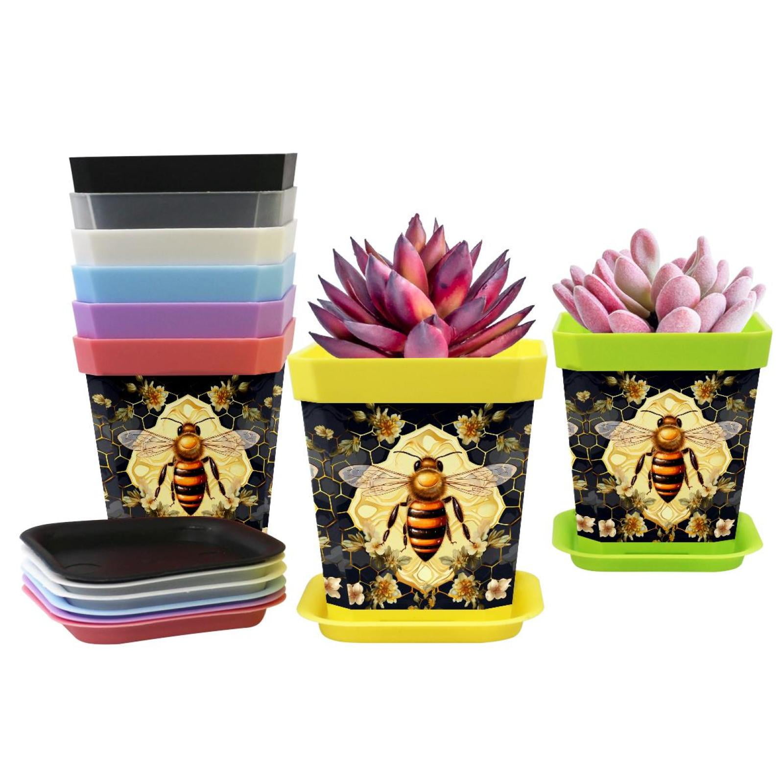 8 PCS Pots for Plants Bumble Bees on Blossom Flower Plastic Planters ...