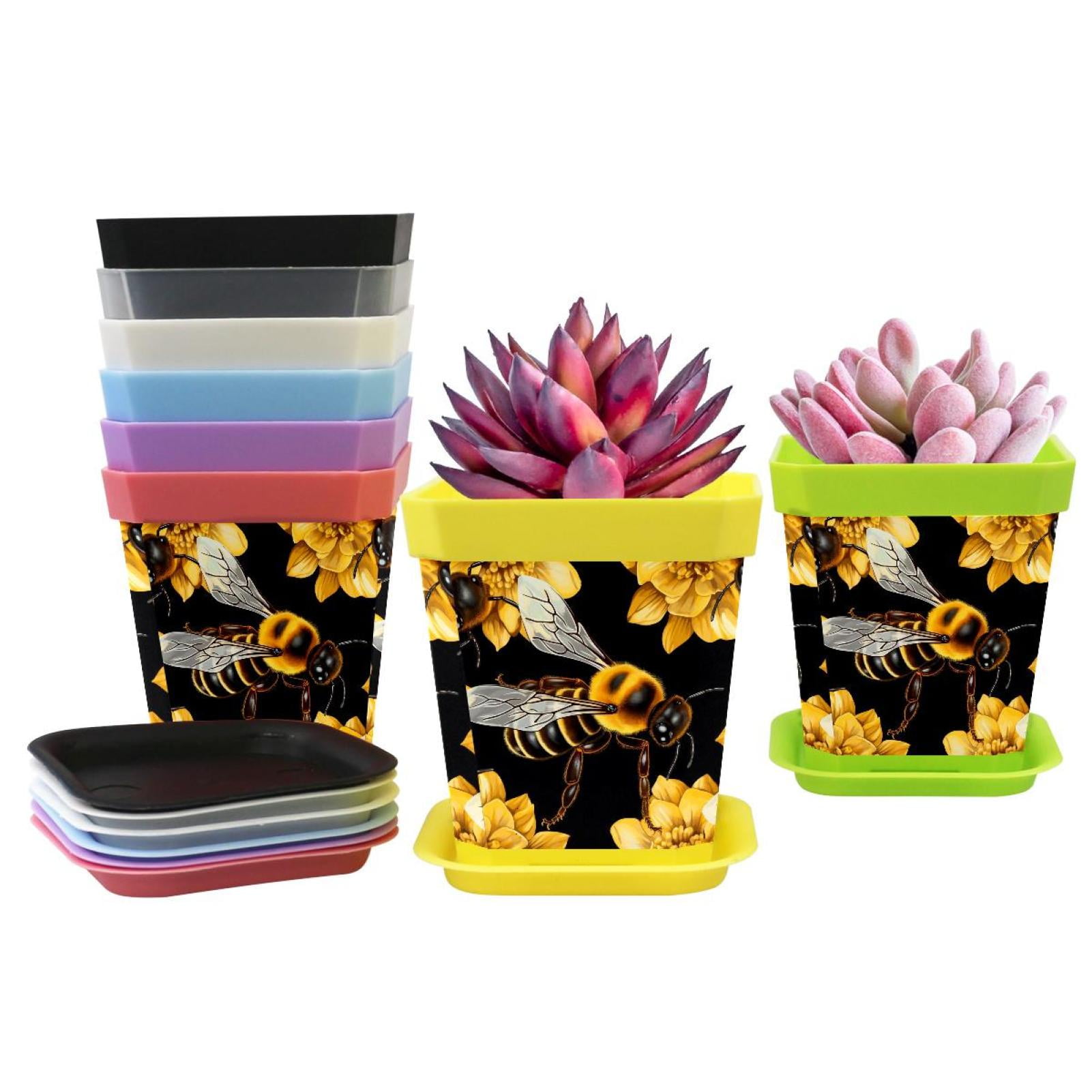 8 PCS Pots for Plants Bumble Bees on Blossom Flower Plastic Planters ...
