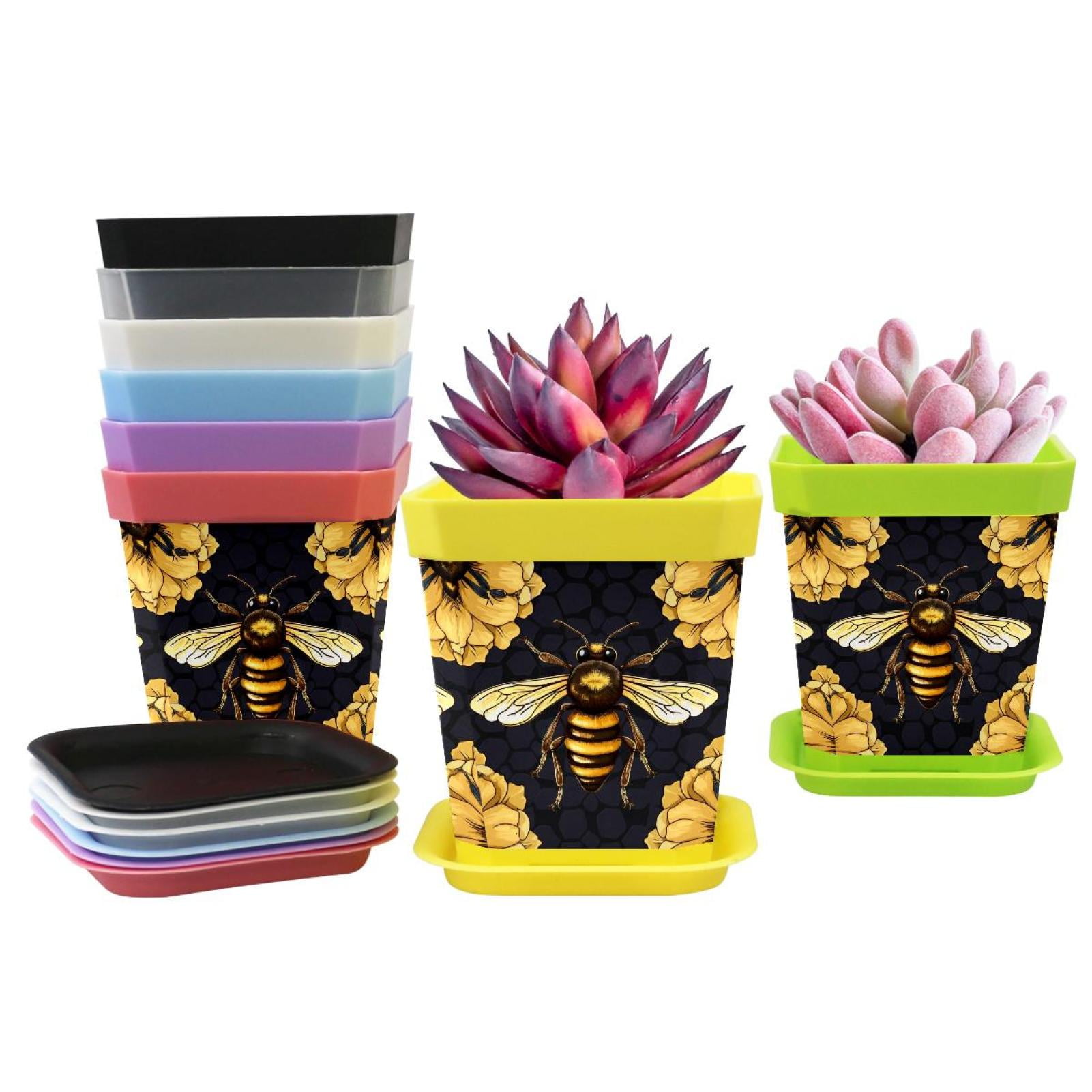 8 PCS Pots for Plants Bumble Bees on Blossom Flower Plastic Planters ...