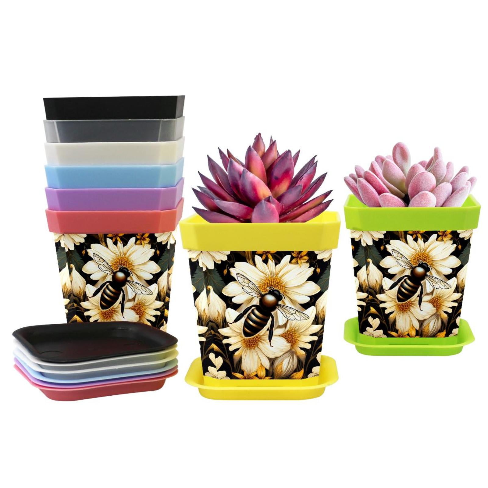 8 PCS Pots for Plants Bumble Bees on Blossom Flower Plastic Planters ...