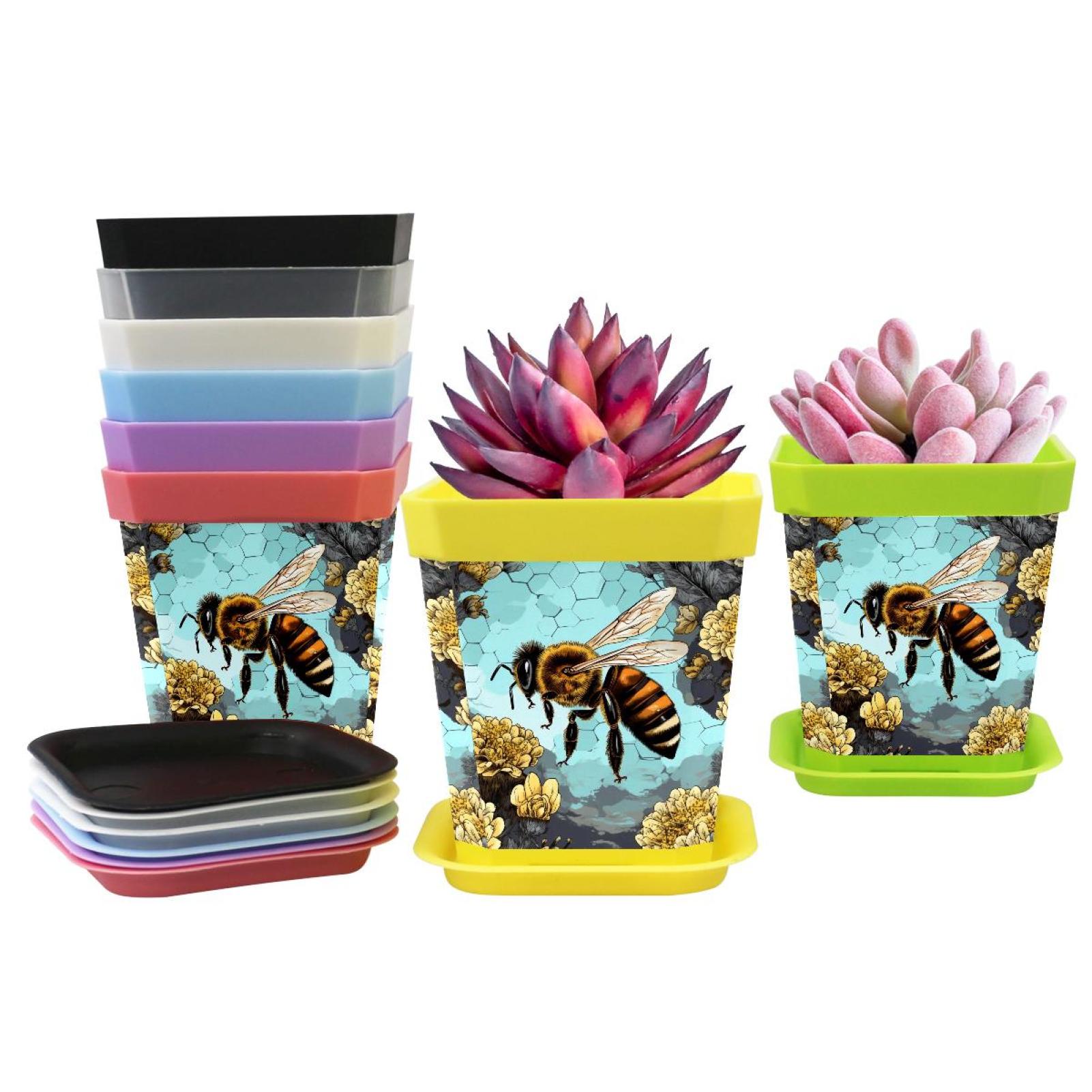 8 PCS Pots for Plants Bumble Bees on Blossom Flower Plastic Planters ...
