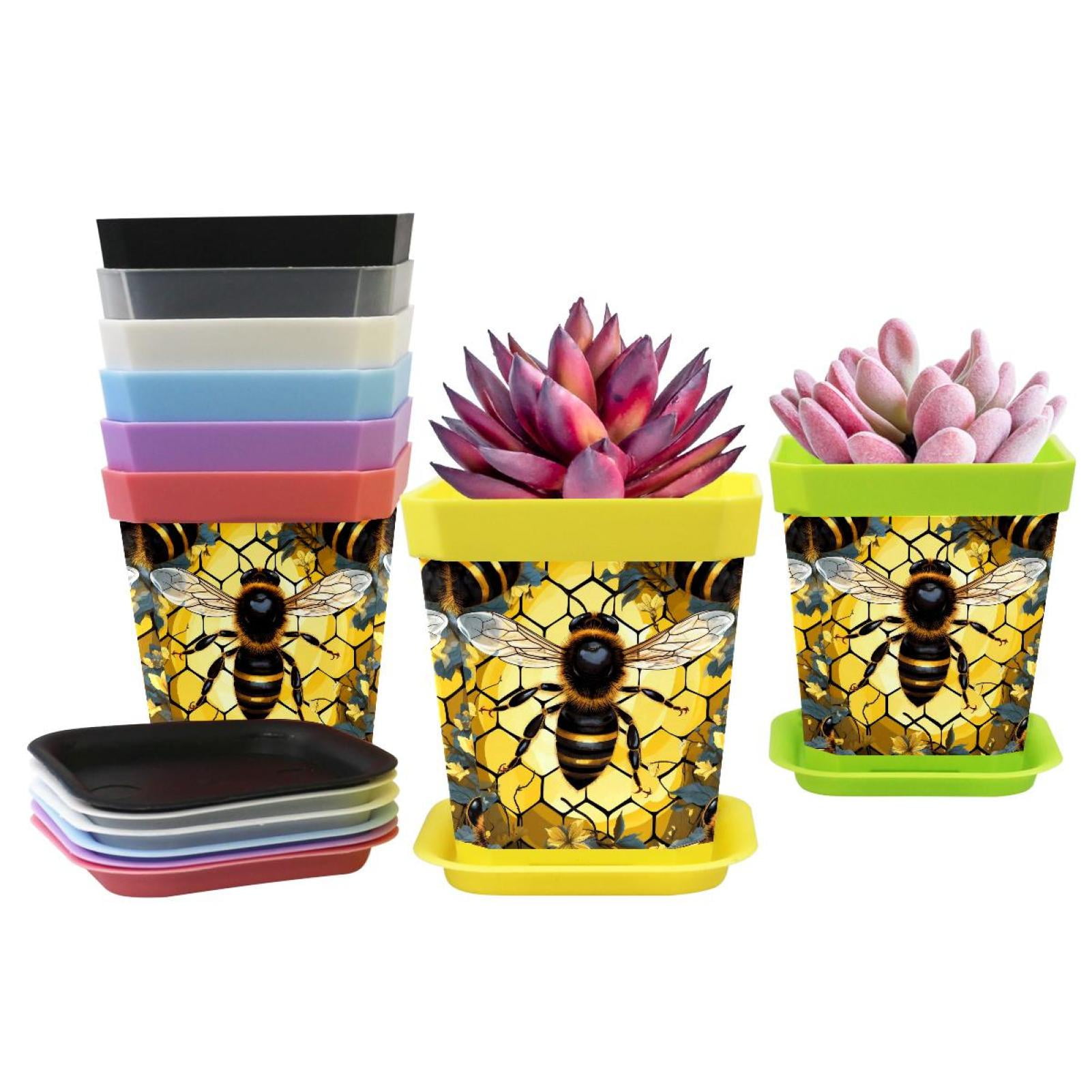 8 PCS Pots for Plants Bumble Bees on Blossom Flower Plastic Planters ...