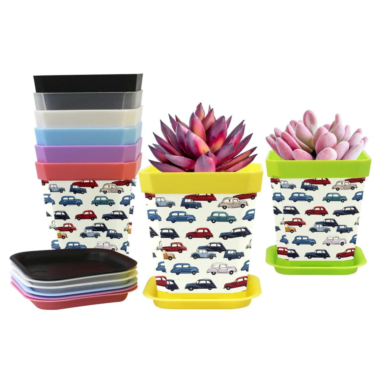 8 PCS Pots for Plants Colorful Cars on Road Plastic Planters with ...