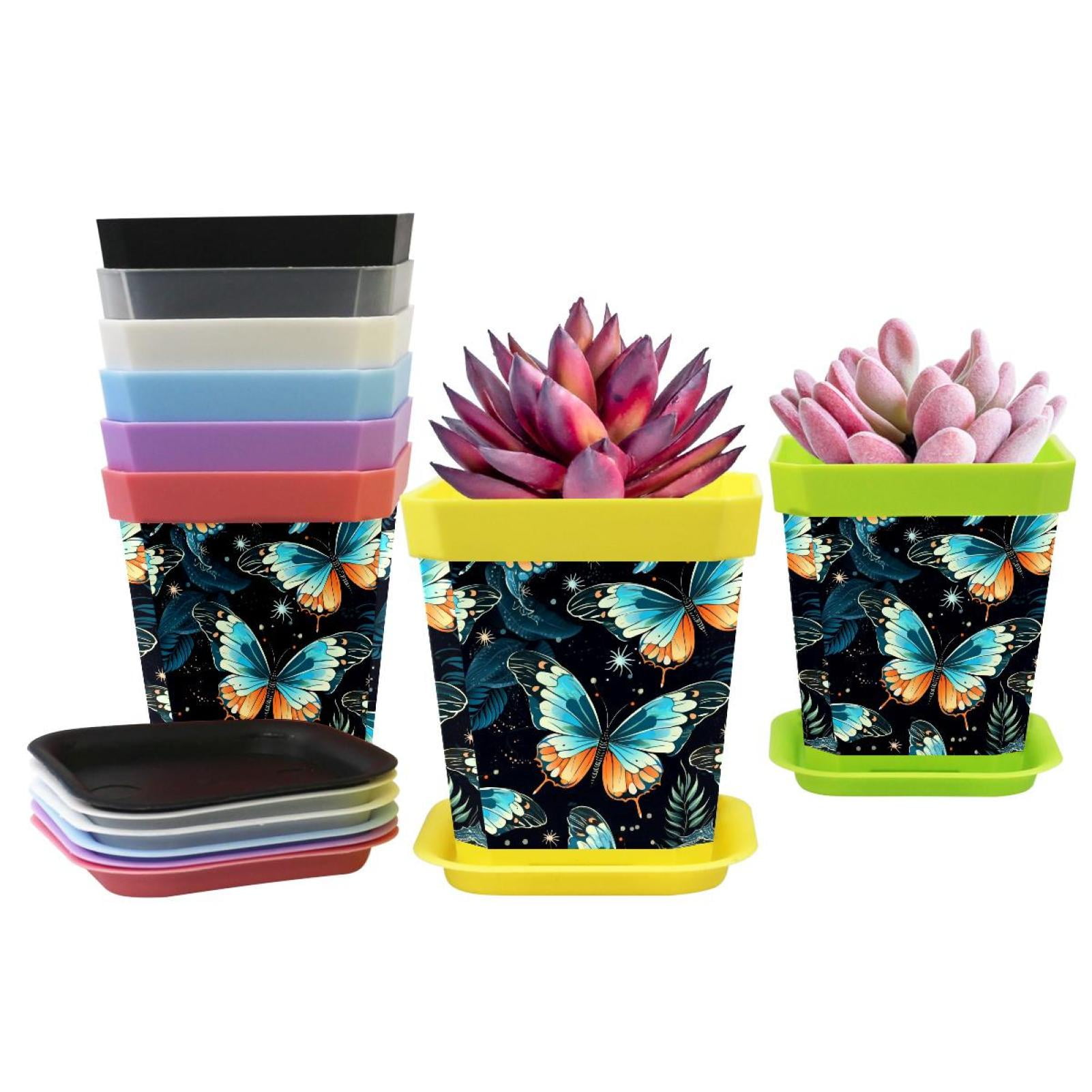 8 PCS Pots for Plants Colorful Flying Butterfly Plastic Planters with ...