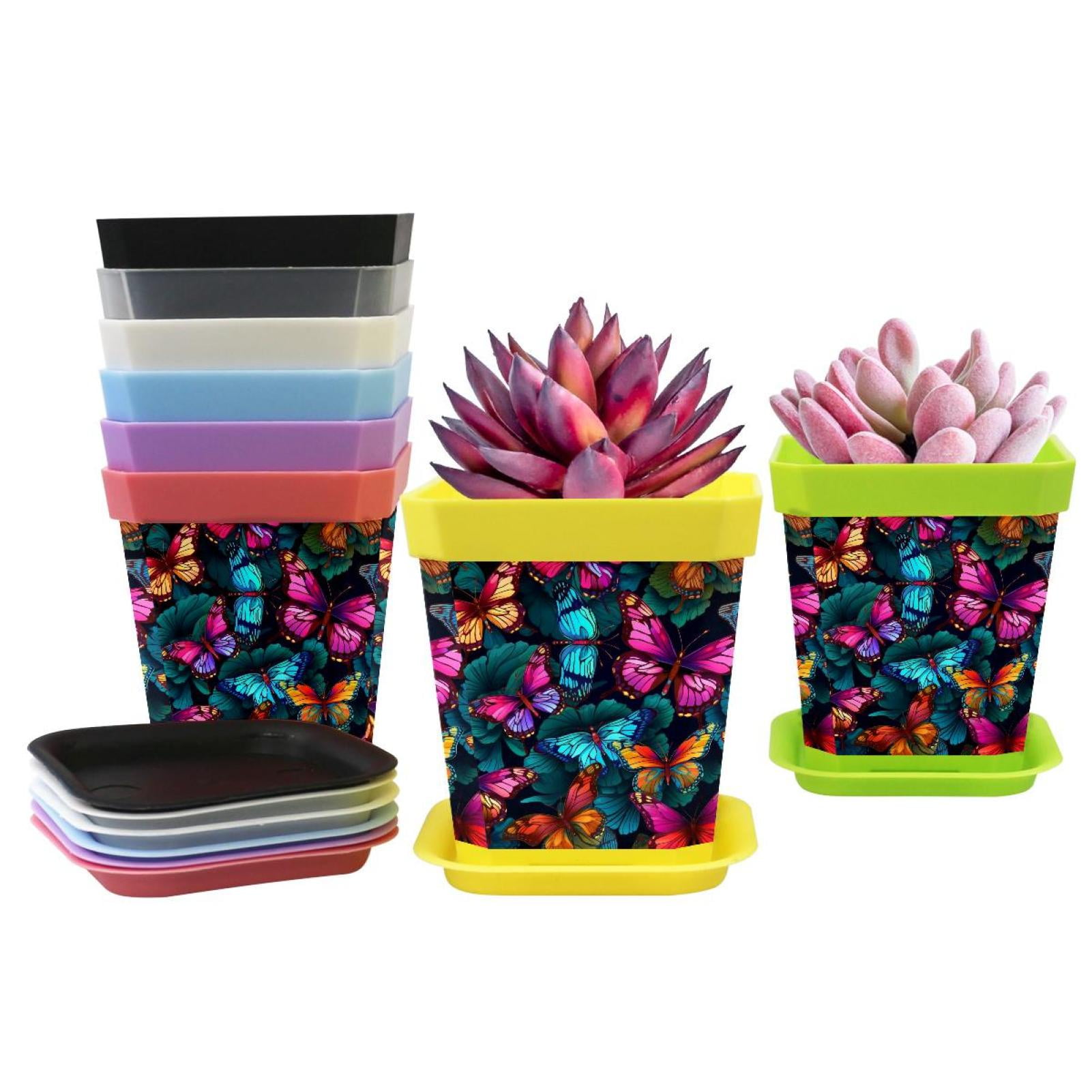 8 PCS Pots for Plants Colorful Flying Butterfly Plastic Planters with ...