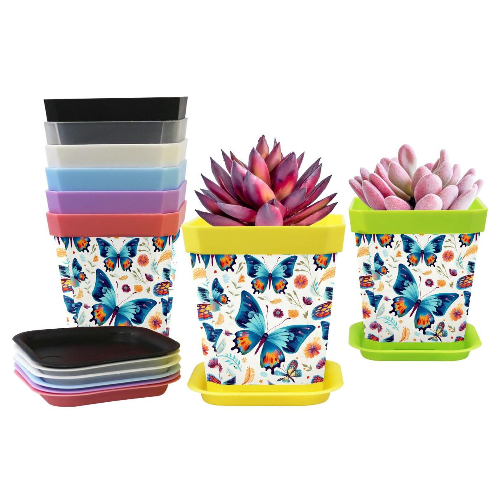 8 PCS Pots for Plants Colorful Flying Butterfly Plastic Planters with ...