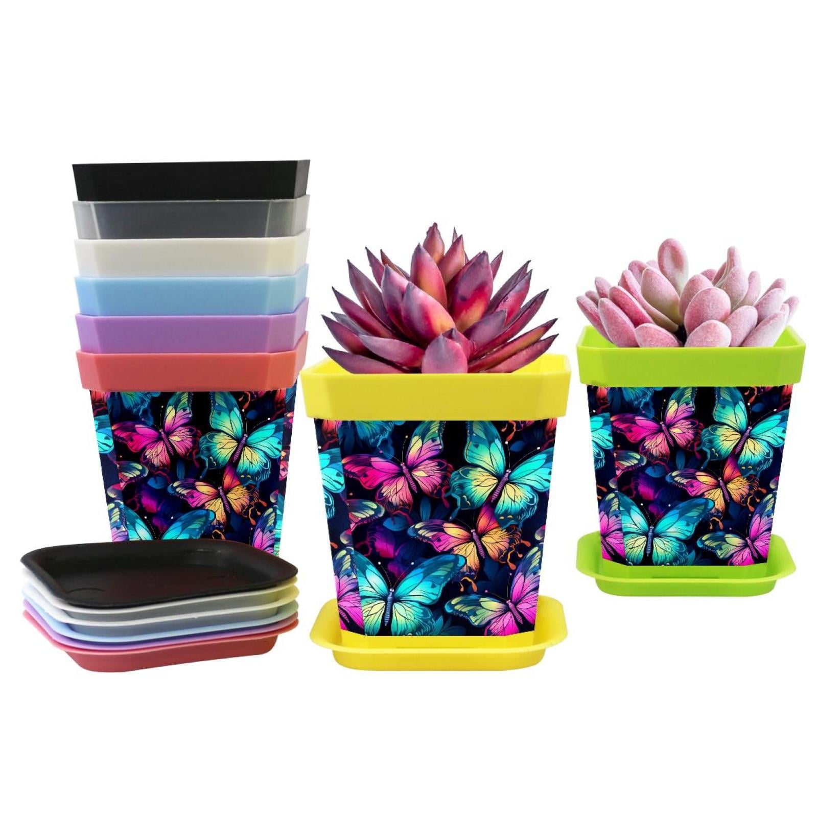 8 PCS Pots for Plants Colorful Flying Butterfly Plastic Planters with ...