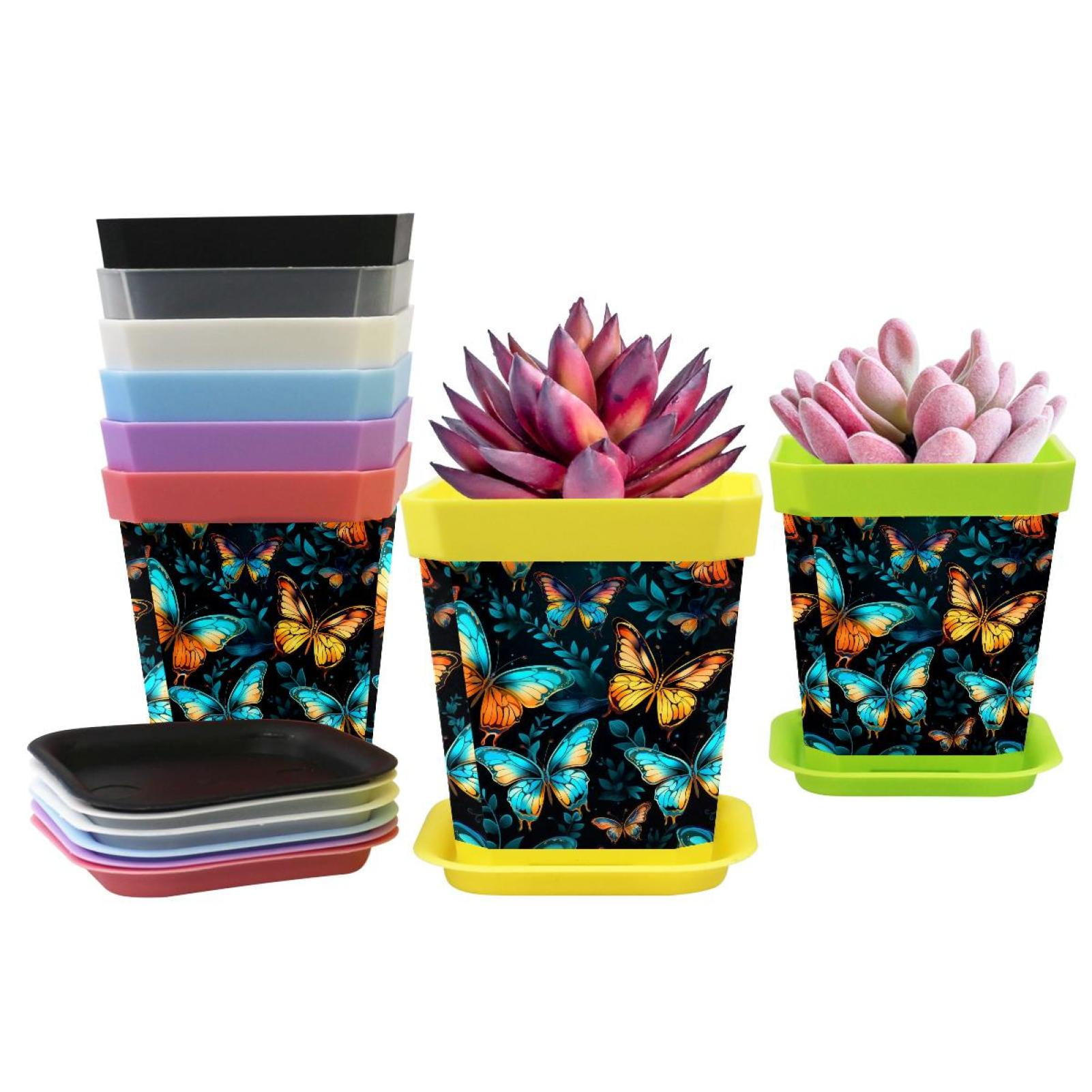 8 PCS Pots for Plants Colorful Flying Butterfly Plastic Planters with ...