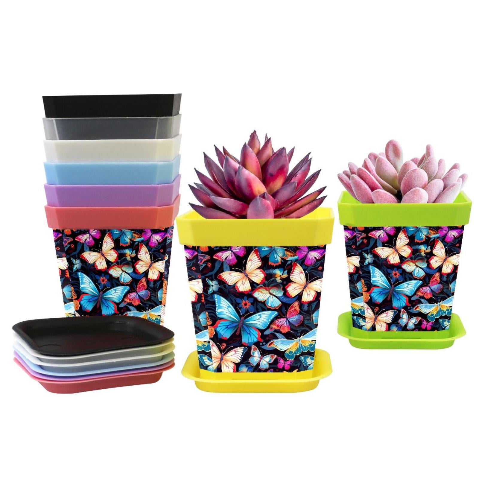 8 PCS Pots for Plants Colorful Flying Butterfly Plastic Planters with ...