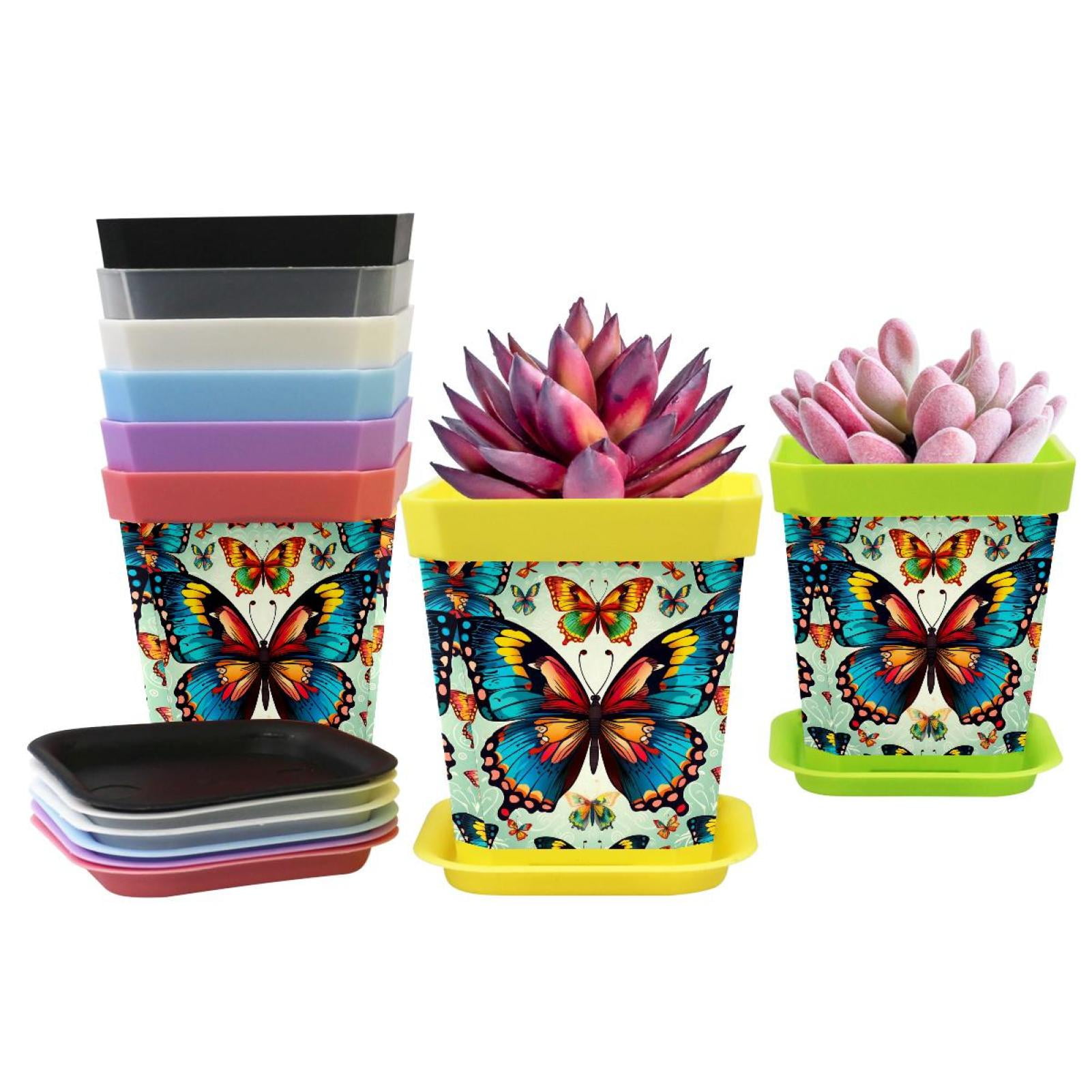 8 PCS Pots for Plants Colorful Flying Butterfly Plastic Planters with ...