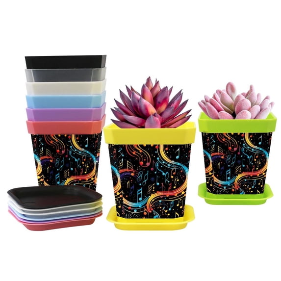 8 PCS Pots for Plants Colorful Music Notes Plastic Planters with ...