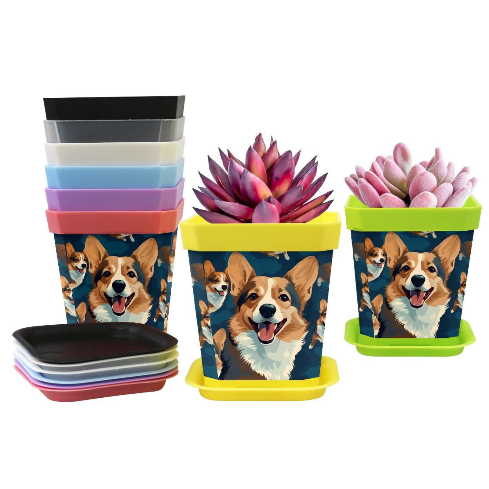 8 PCS Pots for Plants Corgi Dogs Plastic Planters with Drainage Holes ...