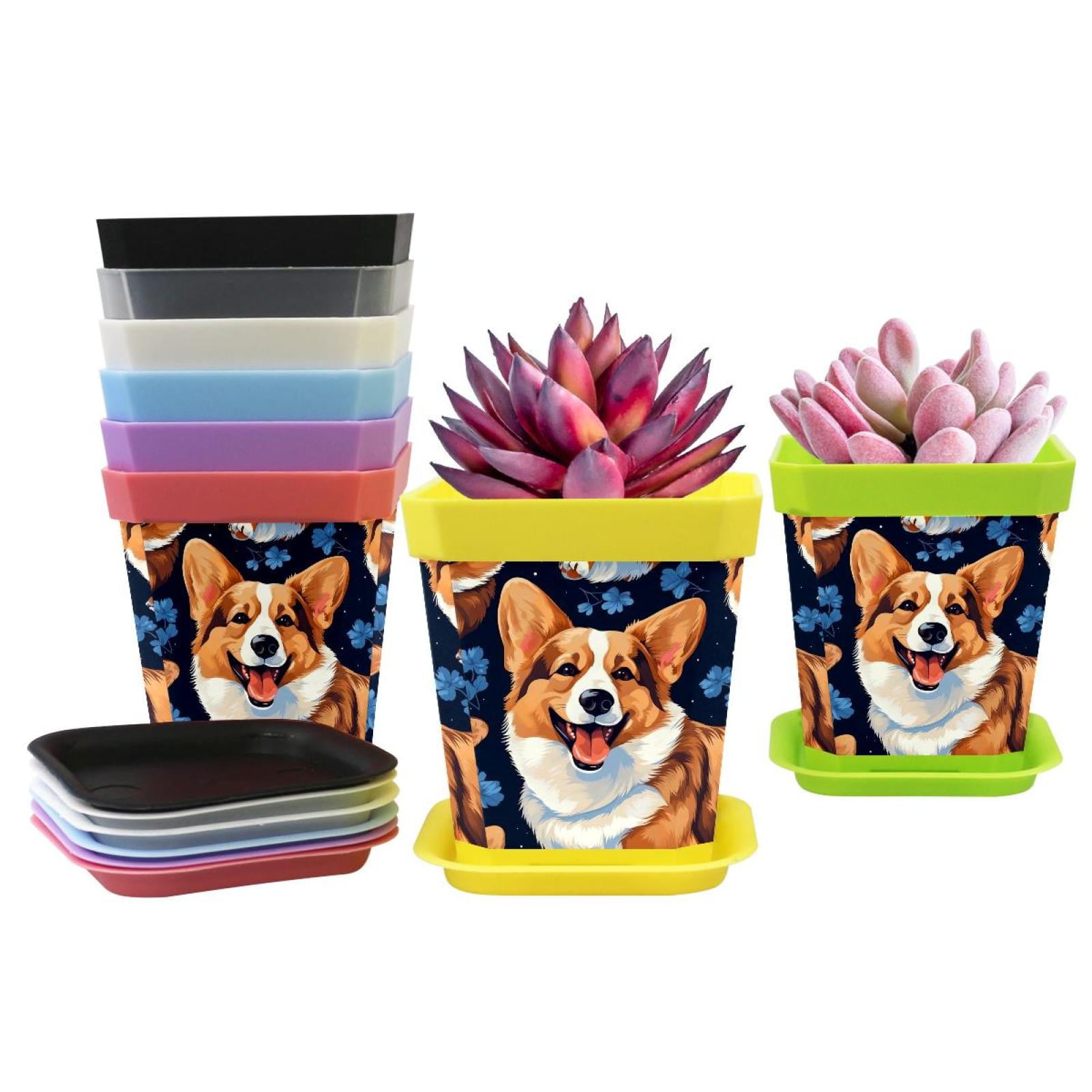 8 PCS Pots for Plants Corgi Dogs Plastic Planters with Drainage Holes ...