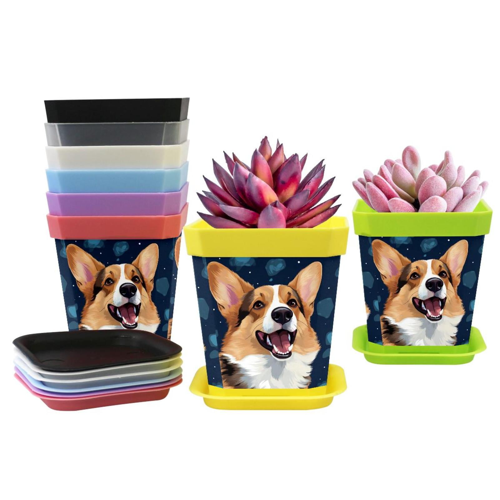 8 PCS Pots for Plants Corgi Dogs Plastic Planters with Drainage Holes ...