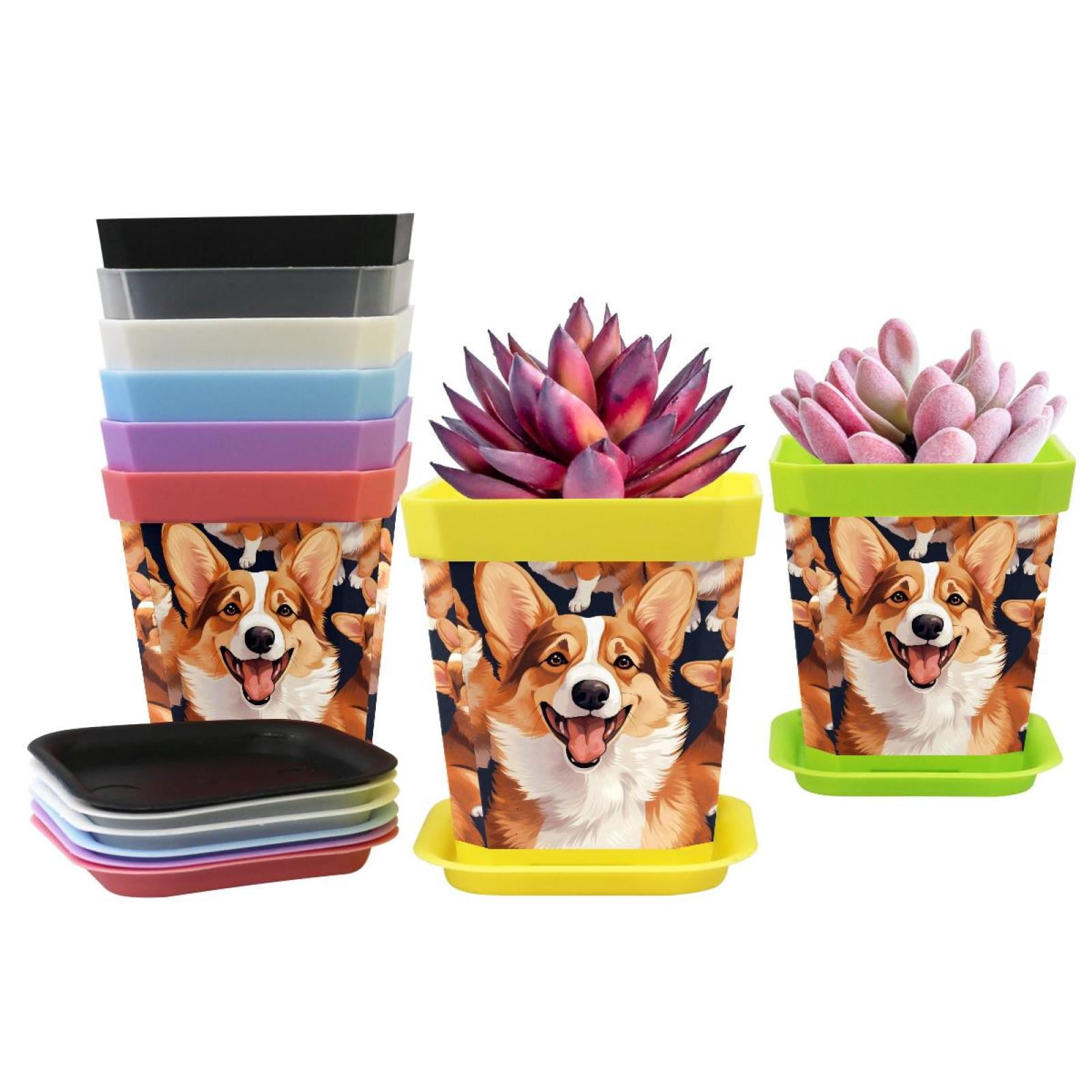 8 PCS Pots for Plants Corgi Dogs Plastic Planters with Drainage Holes ...