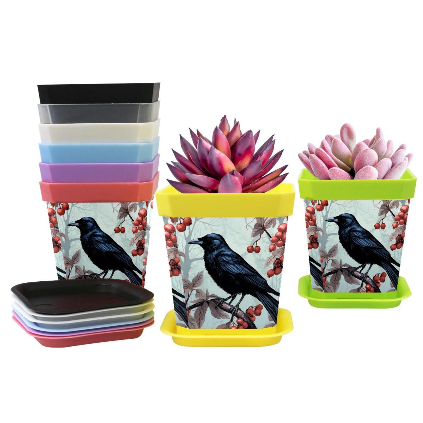 8 PCS Pots for Plants Crow on Branch Plastic Planters with Drainage ...