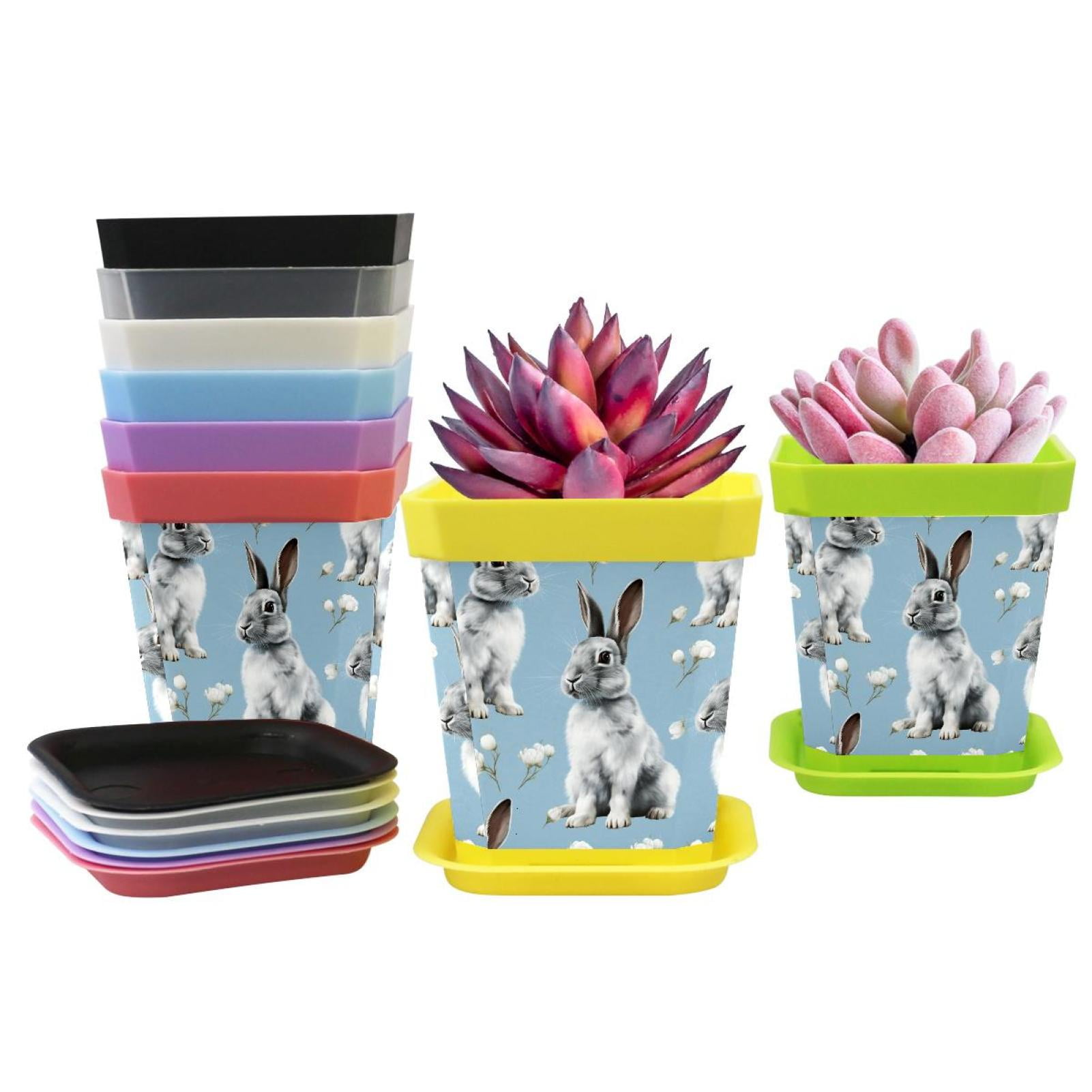 8 PCS Pots for Plants Cute Gray Rabbits Plastic Planters with Drainage ...
