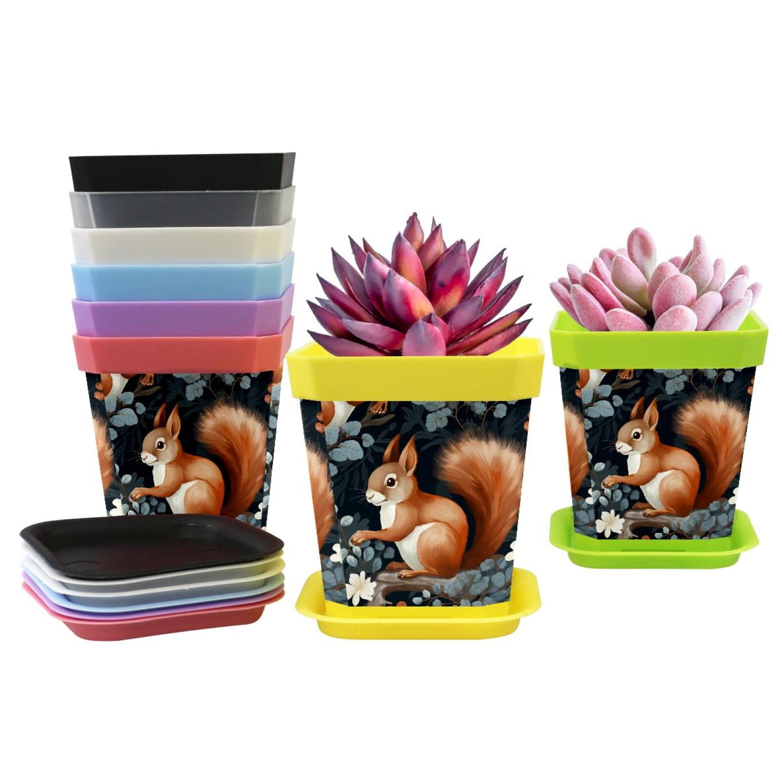 8 PCS Pots for Plants Cute Squirrel Plastic Planters with Drainage ...