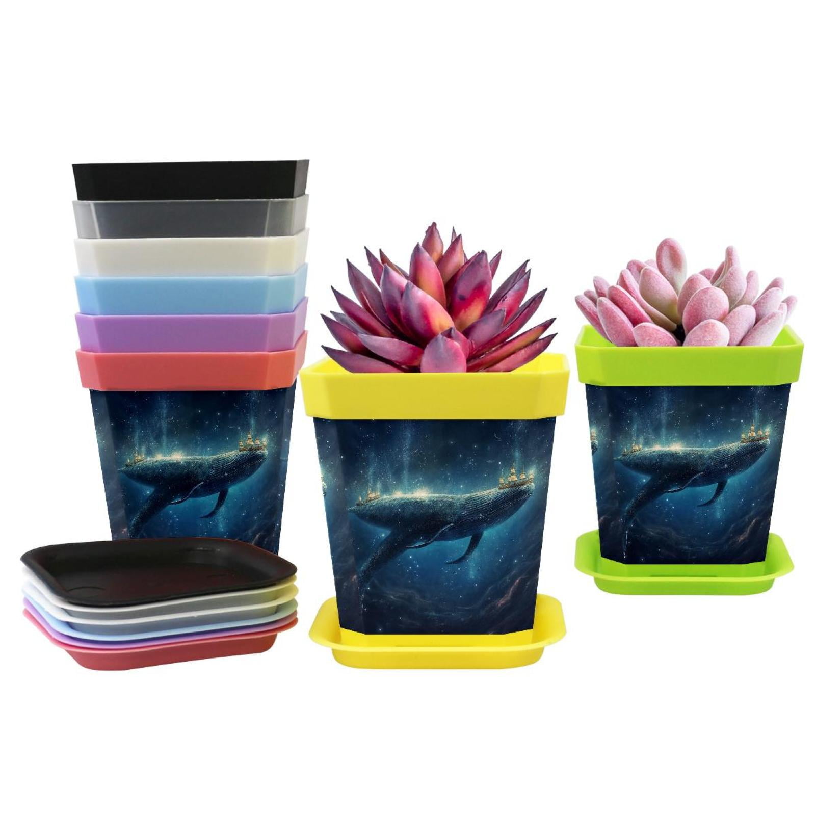 8 PCS Pots for Plants Deep Ocean Whale Plastic Planters with Drainage Holes and Tray, Plant Pots ...