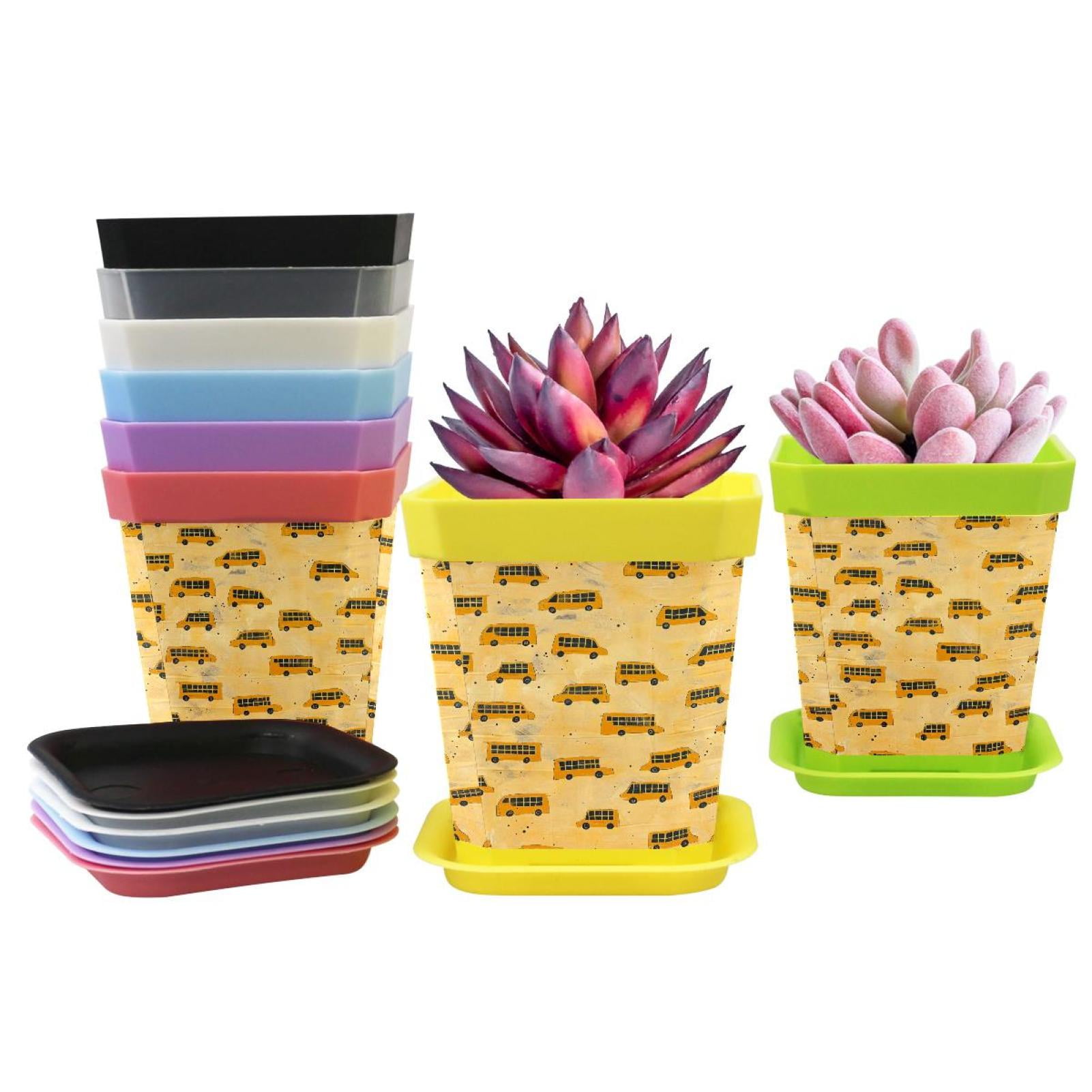 8 PCS Pots for Plants Doodle School Bus Pattern Plastic Planters with ...