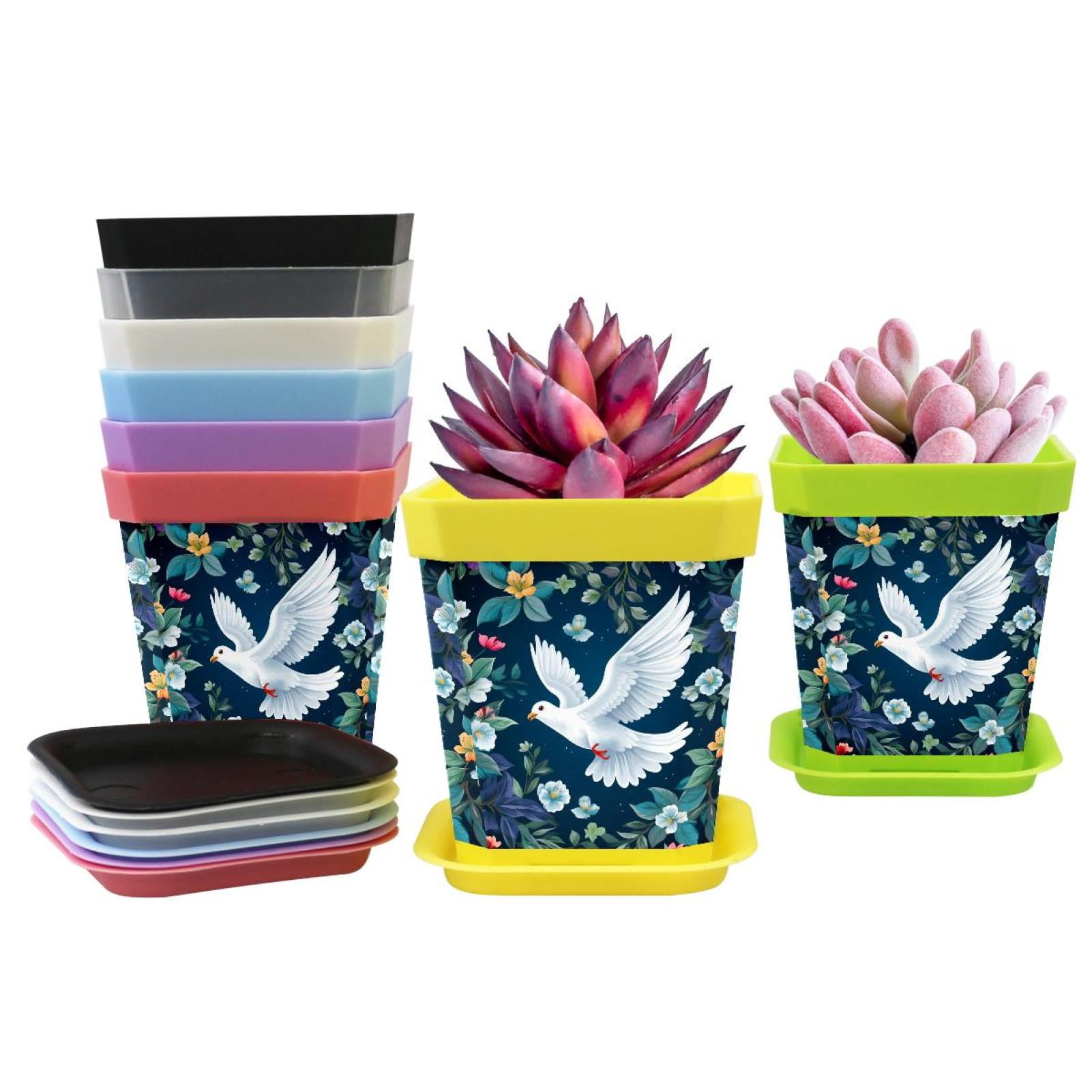 8 PCS Pots for Plants Flying White Pigeon and Flowers Plastic Planters ...