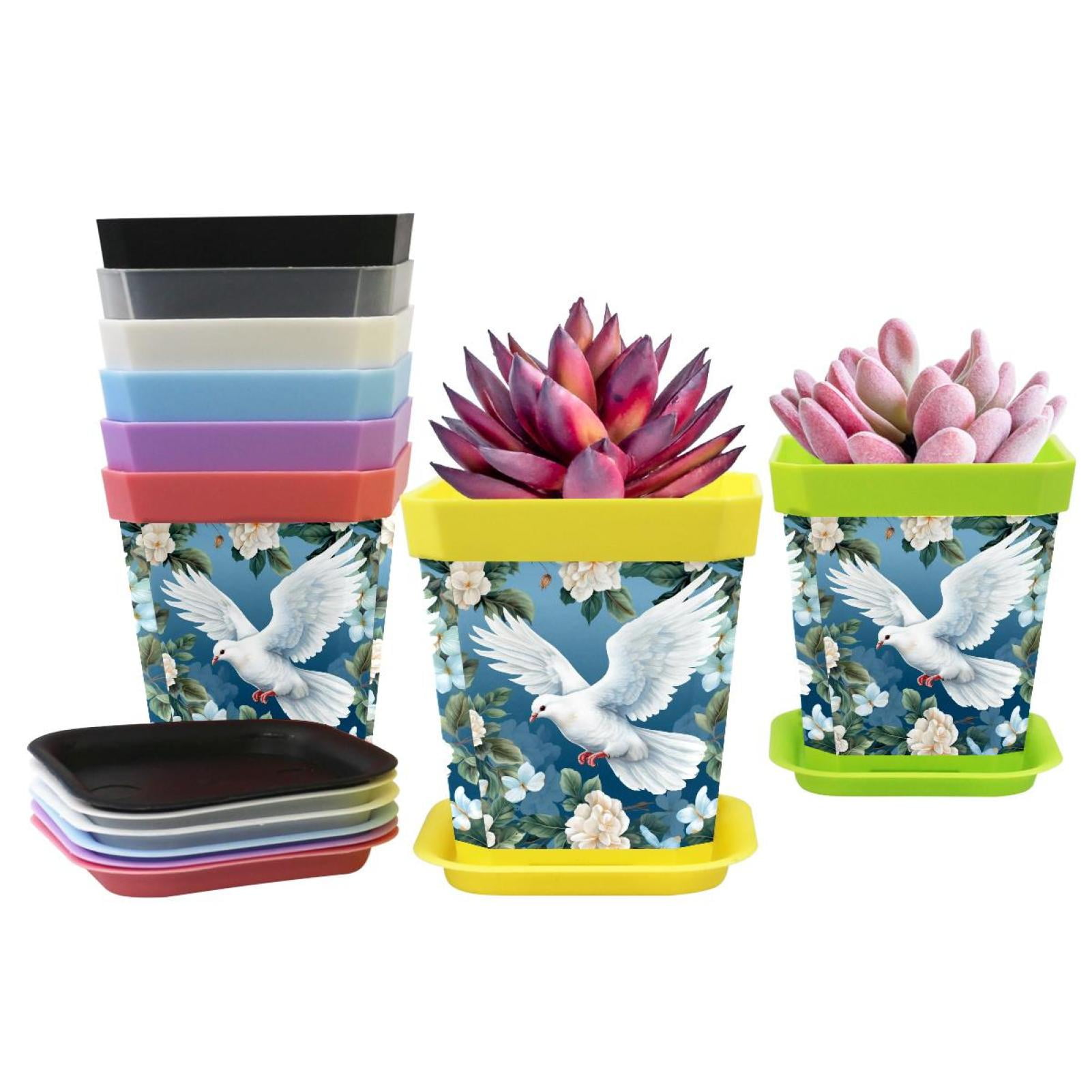 8 PCS Pots for Plants Flying White Pigeon and Flowers Plastic Planters ...