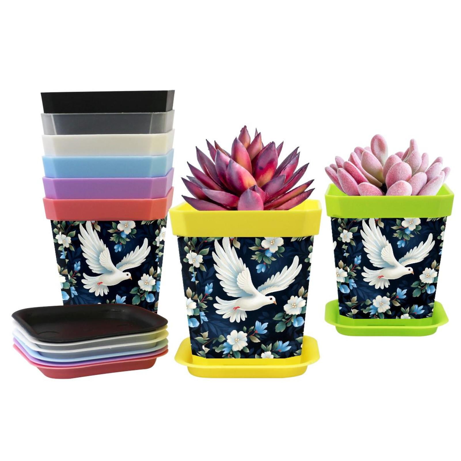 8 PCS Pots for Plants Flying White Pigeon and Flowers Plastic Planters ...