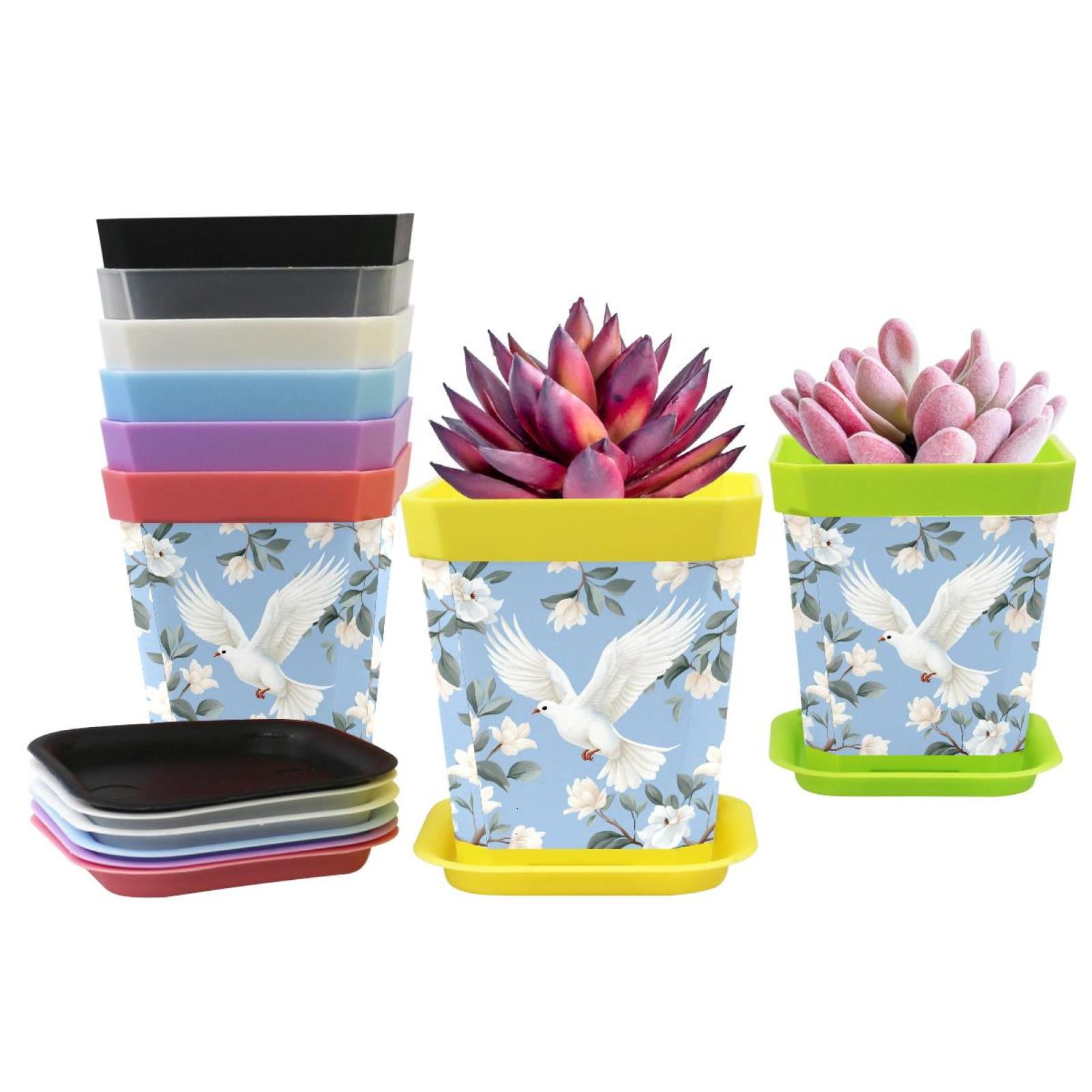 8 PCS Pots for Plants Flying White Pigeon and Flowers Plastic Planters ...