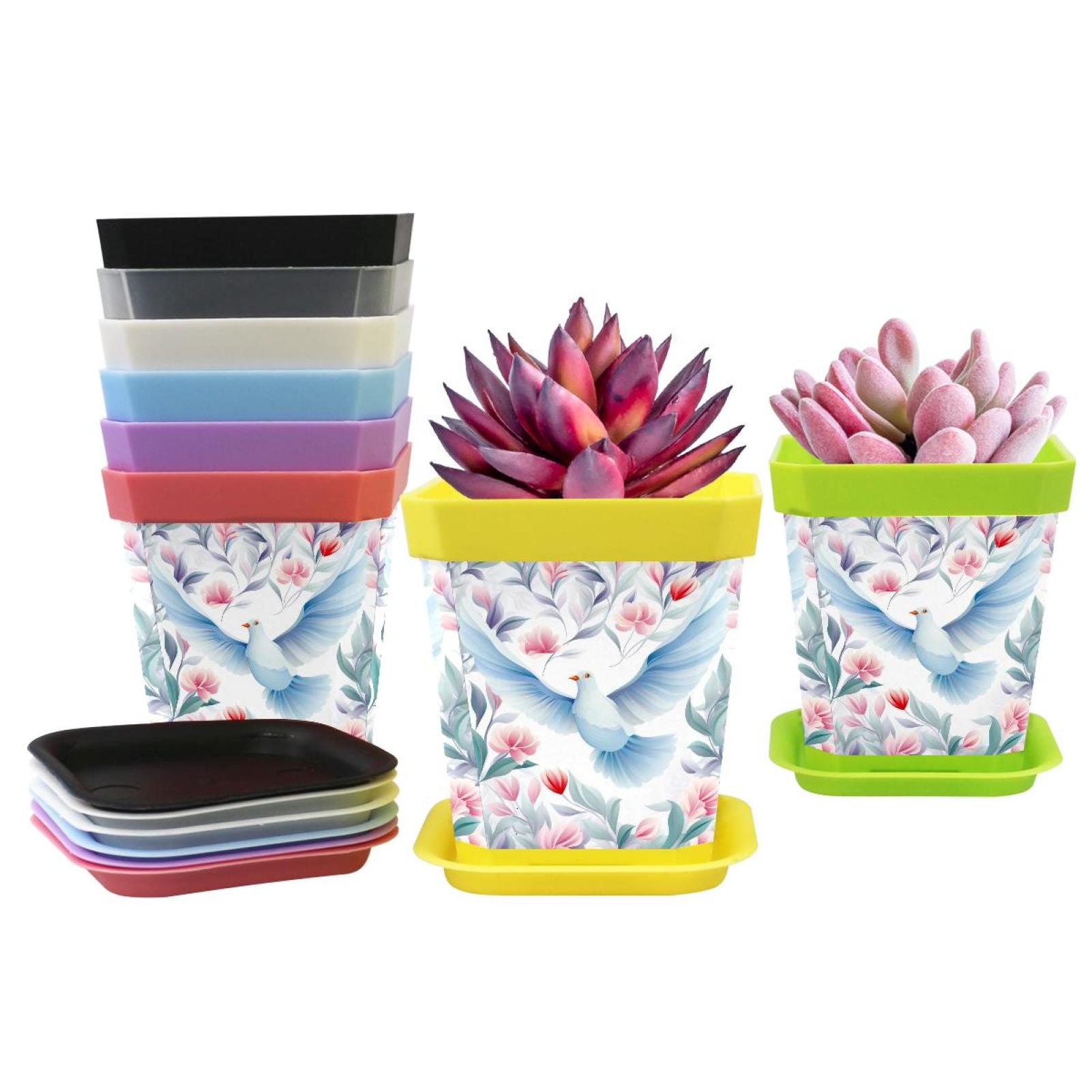 8 PCS Pots for Plants Flying White Pigeon and Flowers Plastic Planters ...