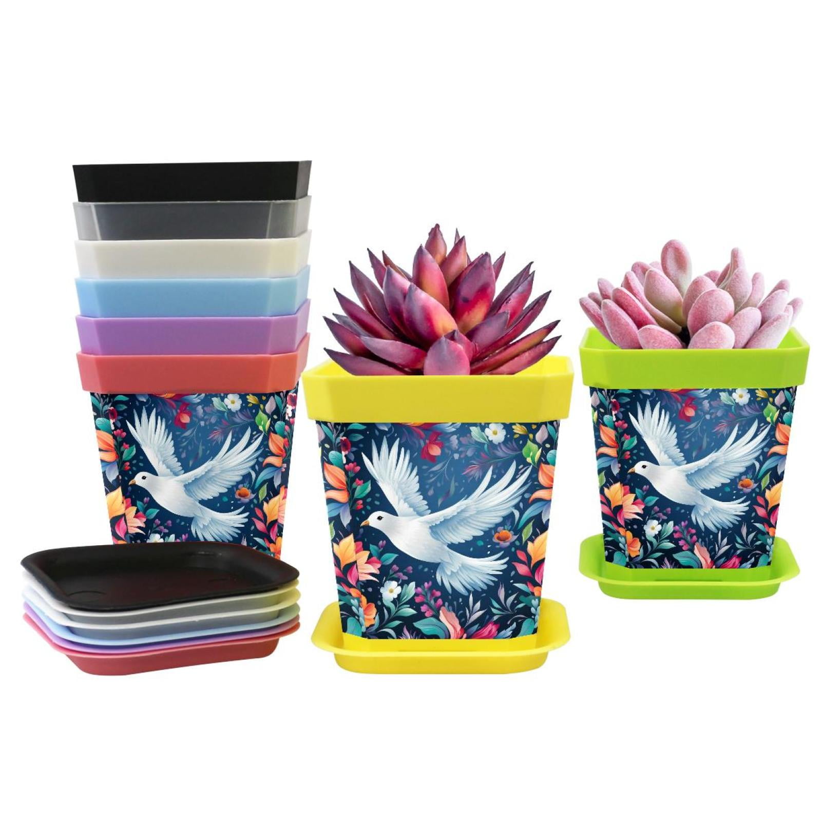 8 PCS Pots for Plants Flying White Pigeon and Flowers Plastic Planters ...