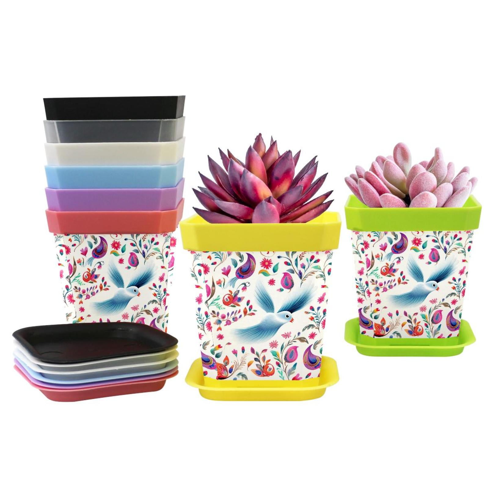 8 PCS Pots for Plants Flying White Pigeon and Flowers Plastic Planters ...