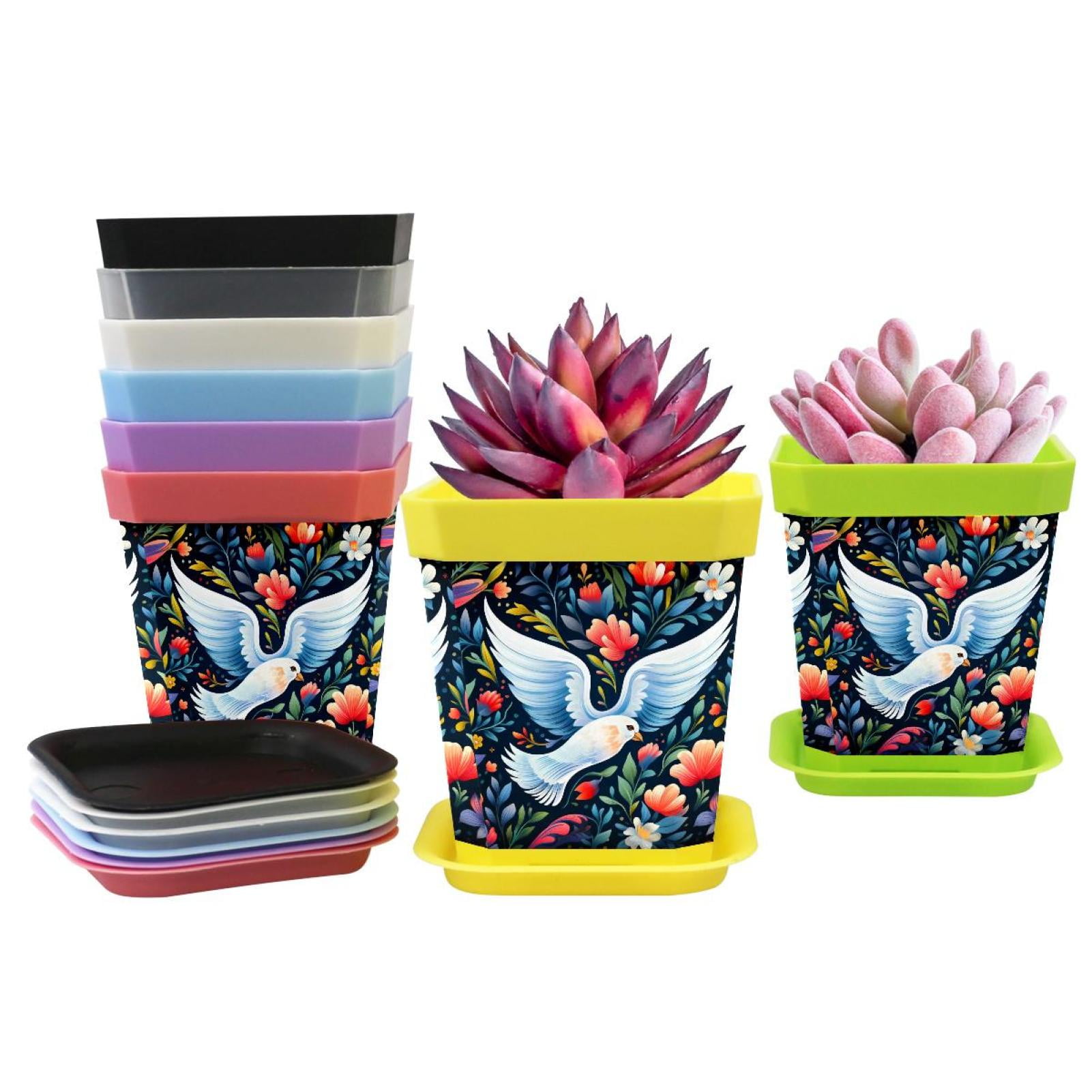 8 PCS Pots for Plants Flying White Pigeon and Flowers Plastic Planters ...