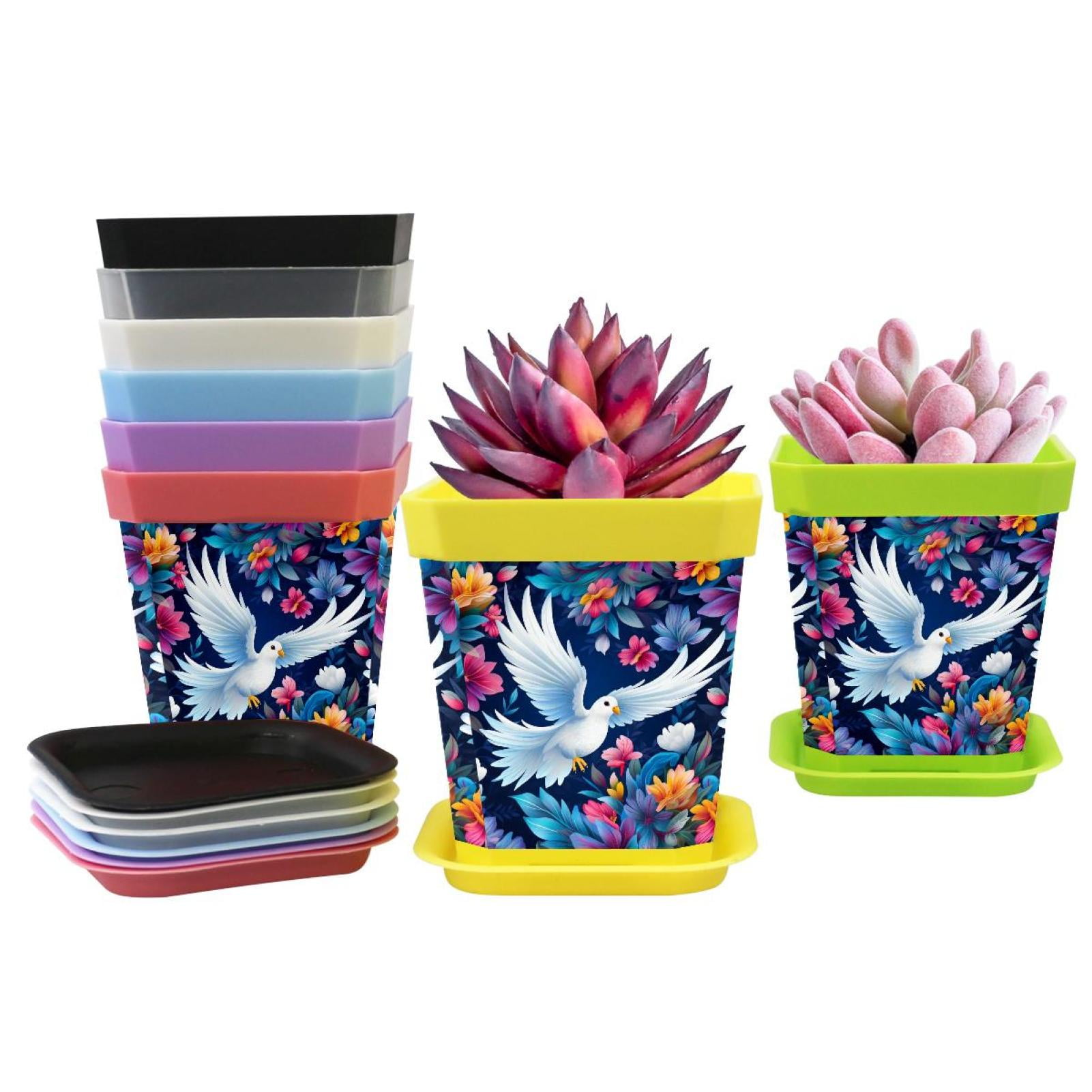 8 PCS Pots for Plants Flying White Pigeon and Flowers Plastic Planters ...