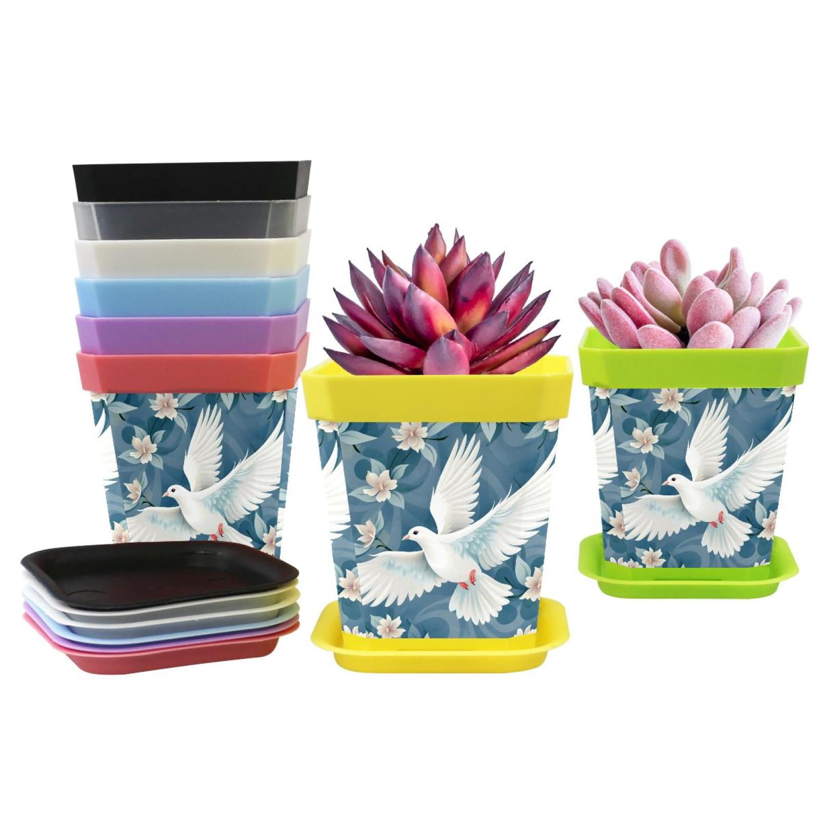 8 PCS Pots for Plants Flying White Pigeon and Flowers Plastic Planters ...